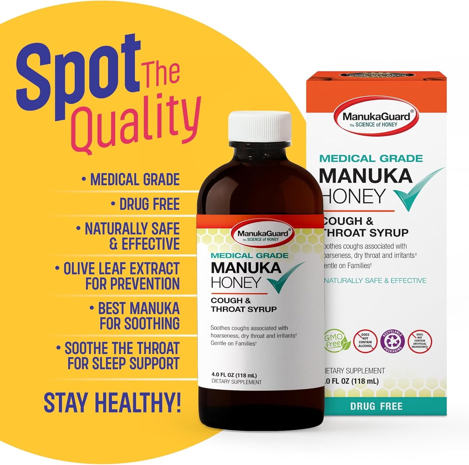 ManukaGuard Dry Throat & Cough Syrup with Medical Grade Manuka Honey ...