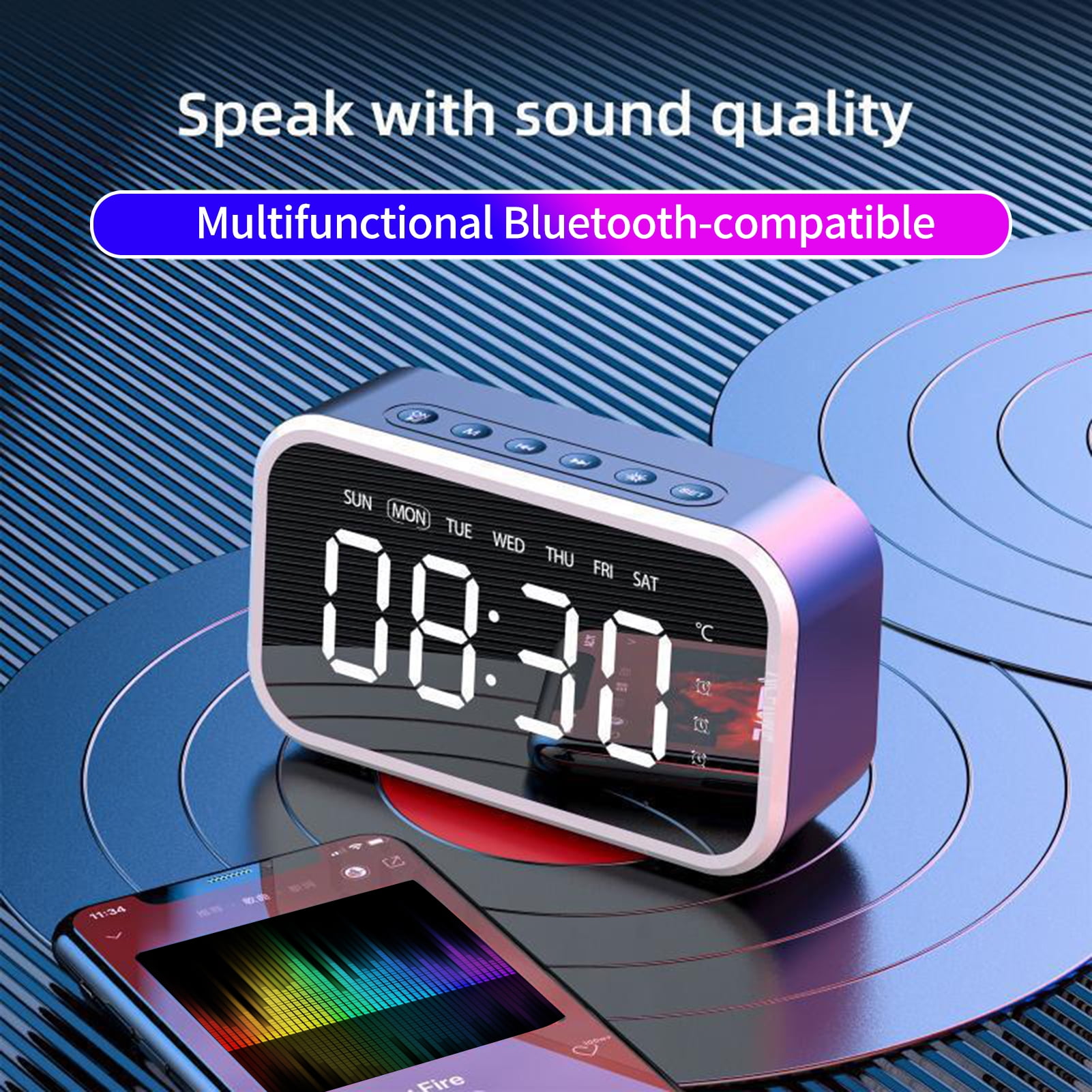 Manunclaims Alarm Clock Multifunctional High Fidelity LED Mirror Screen ...