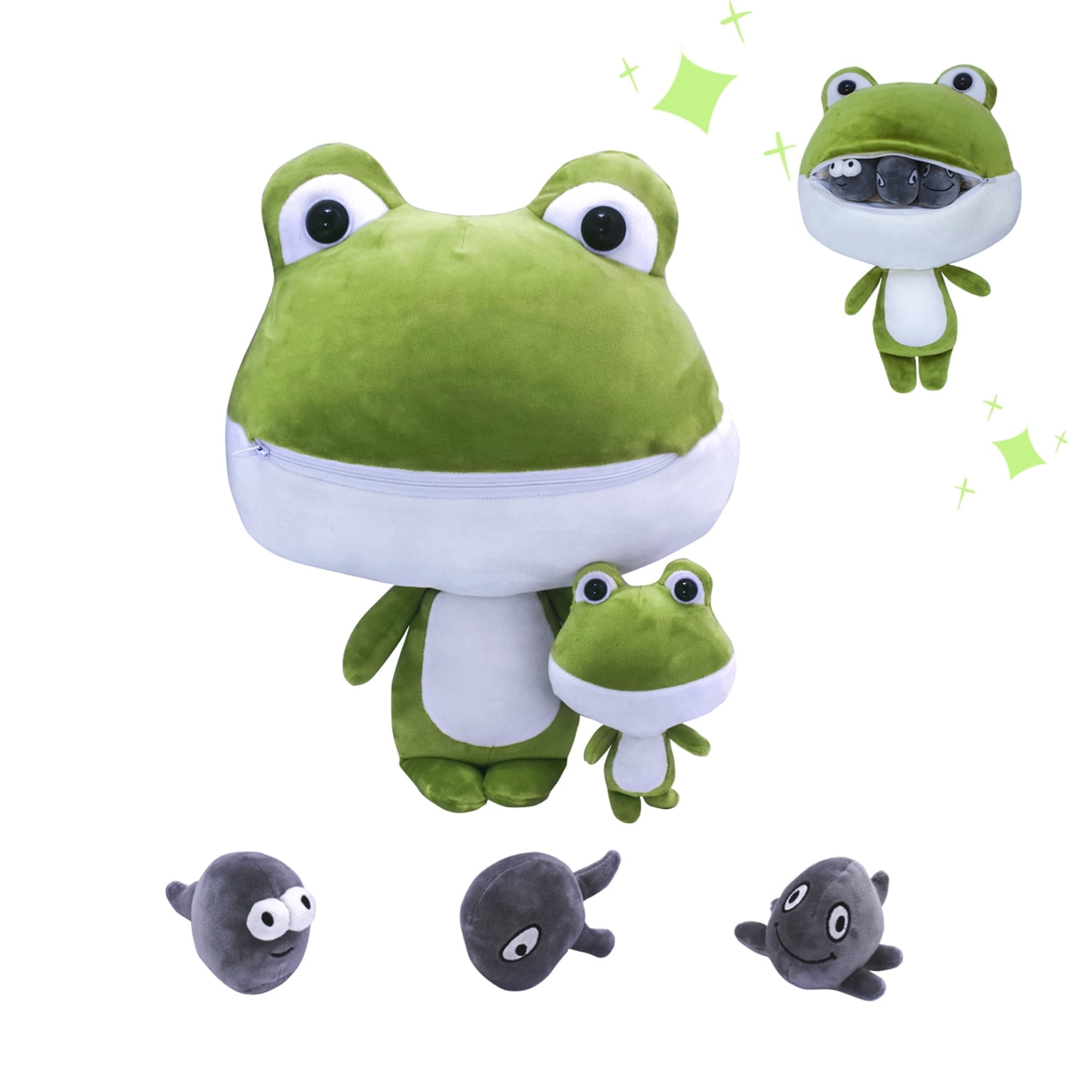 Manviss 18.5 in Frog Plush Toy with 3 Tadpoles and 1 Small Frog for ...