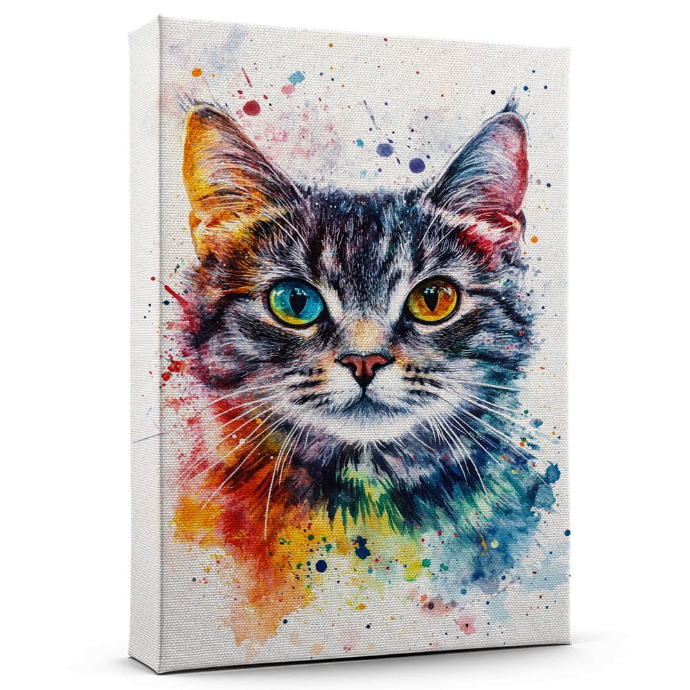 Manx Cat Grey Tabby Canvas Wall Art Decor, Colorful Manx Cat Grey Tabby ...