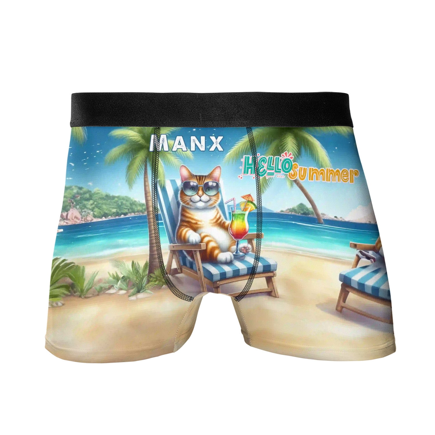 Manx Hello Summer Beach Theme with Sunglasses and Tropical Cocktail All ...
