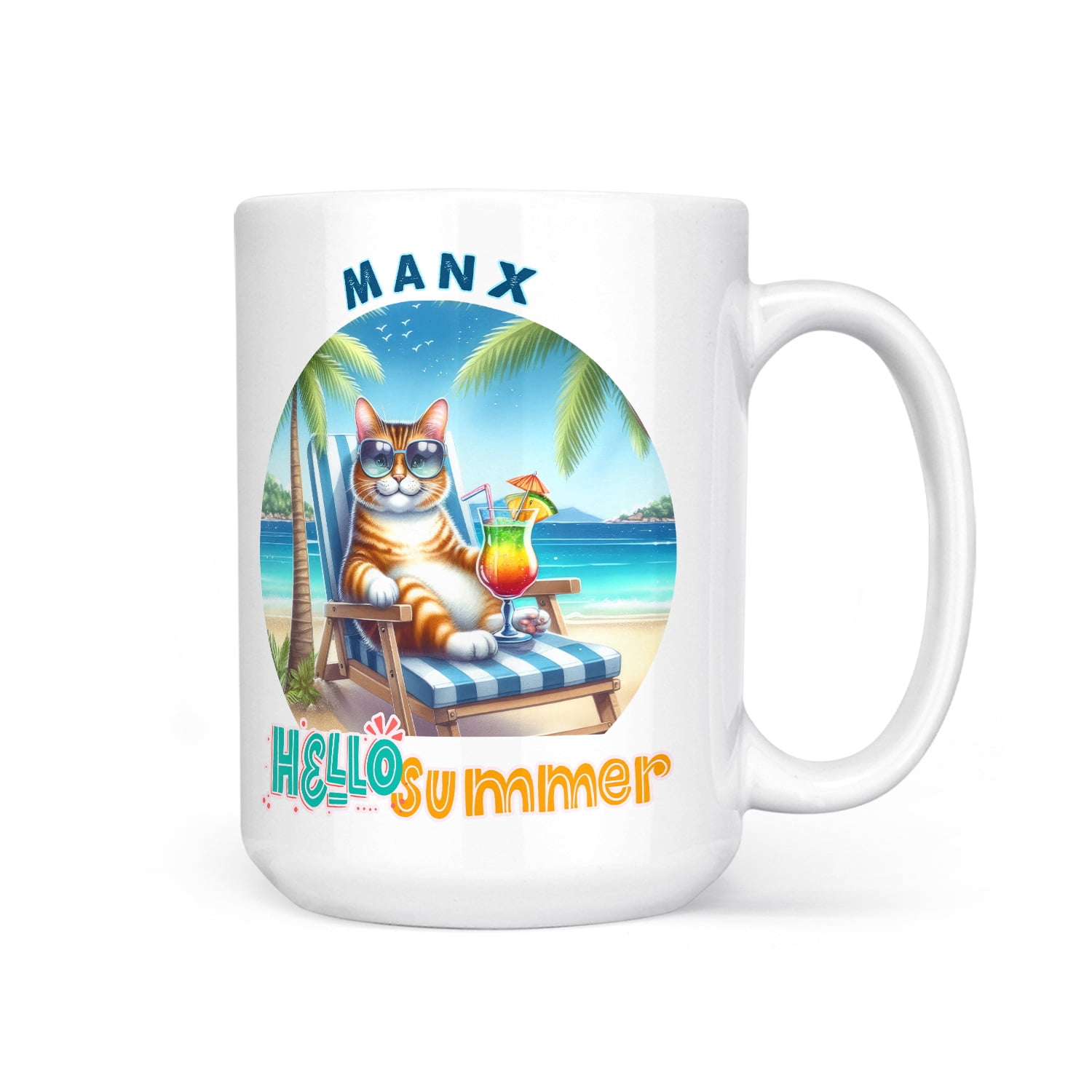 Manx Hello Summer Beach Theme with Sunglasses and Tropical Cocktail Mug ...