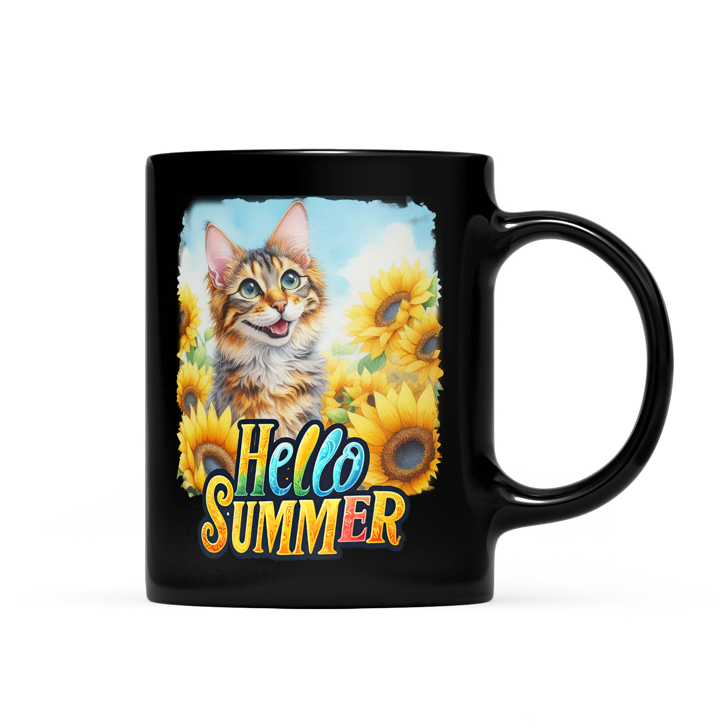 Manx Hello Summer Sunshine Sunflowers Spring Retro Vintage Mug Cat ...