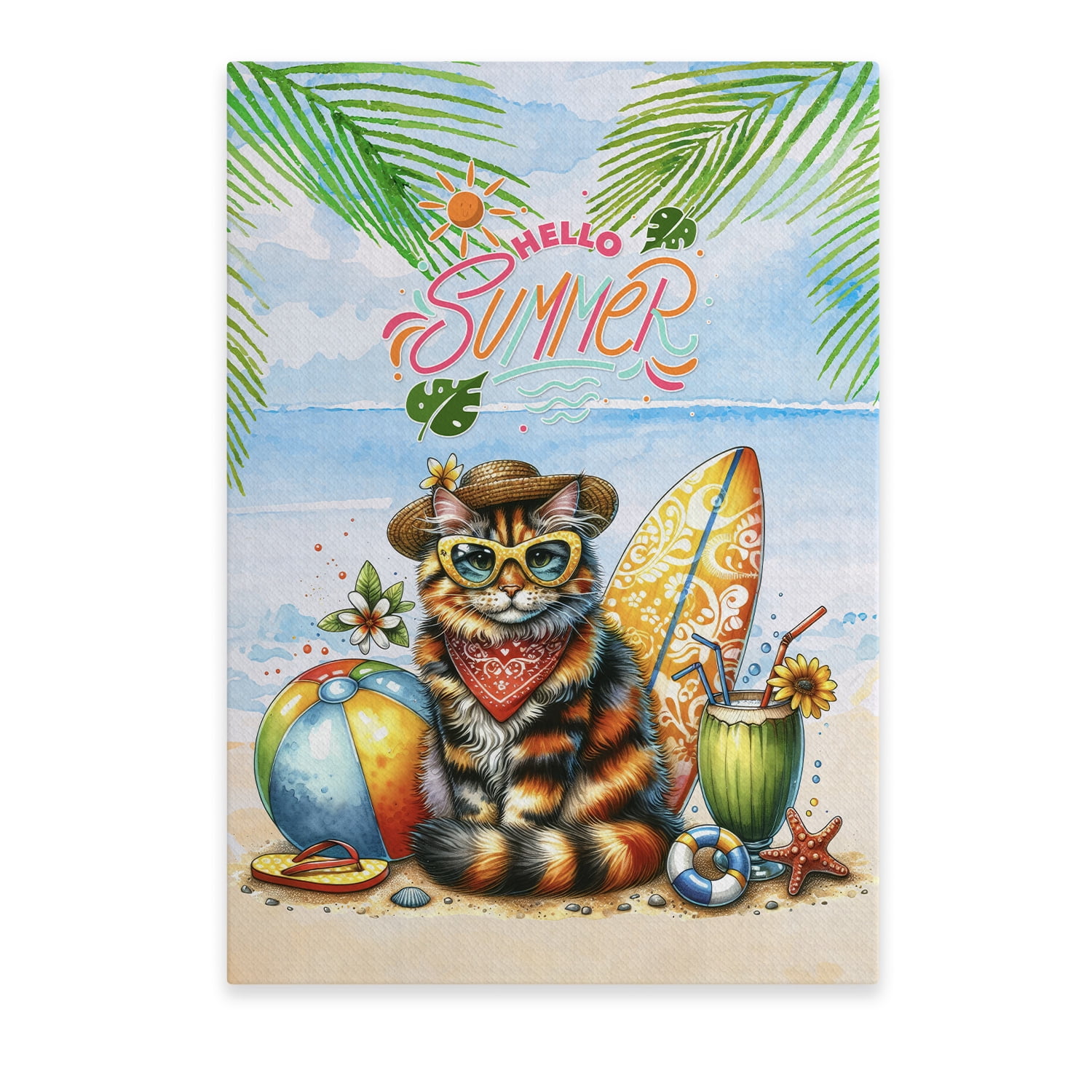 Manx Hello Summer with Sunglasses and Surfboard Tropical Vibes Vertical ...