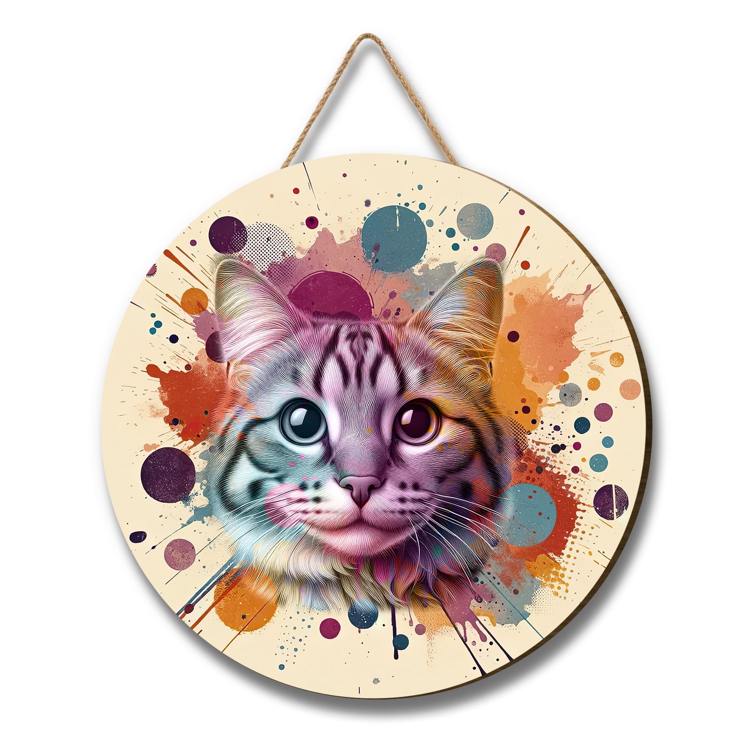Manx Portrait Watercolor Vintage Retro Styles Round Wood Sign Cat Lover ...