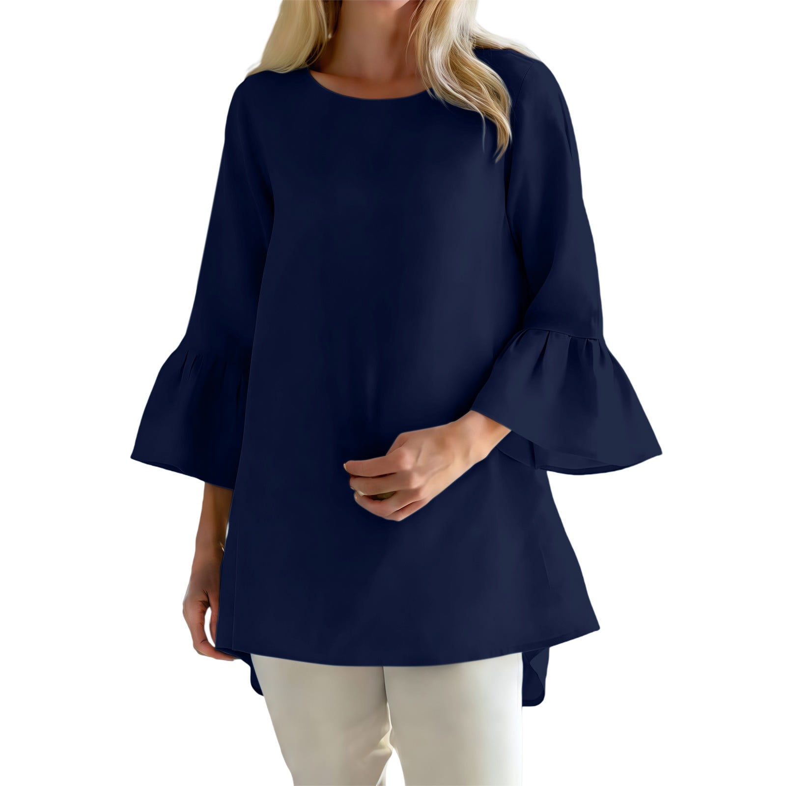 ManxiVoo Breathable Linen Cotton Blouse Women 3/4 Bell Sleeve V Neck ...