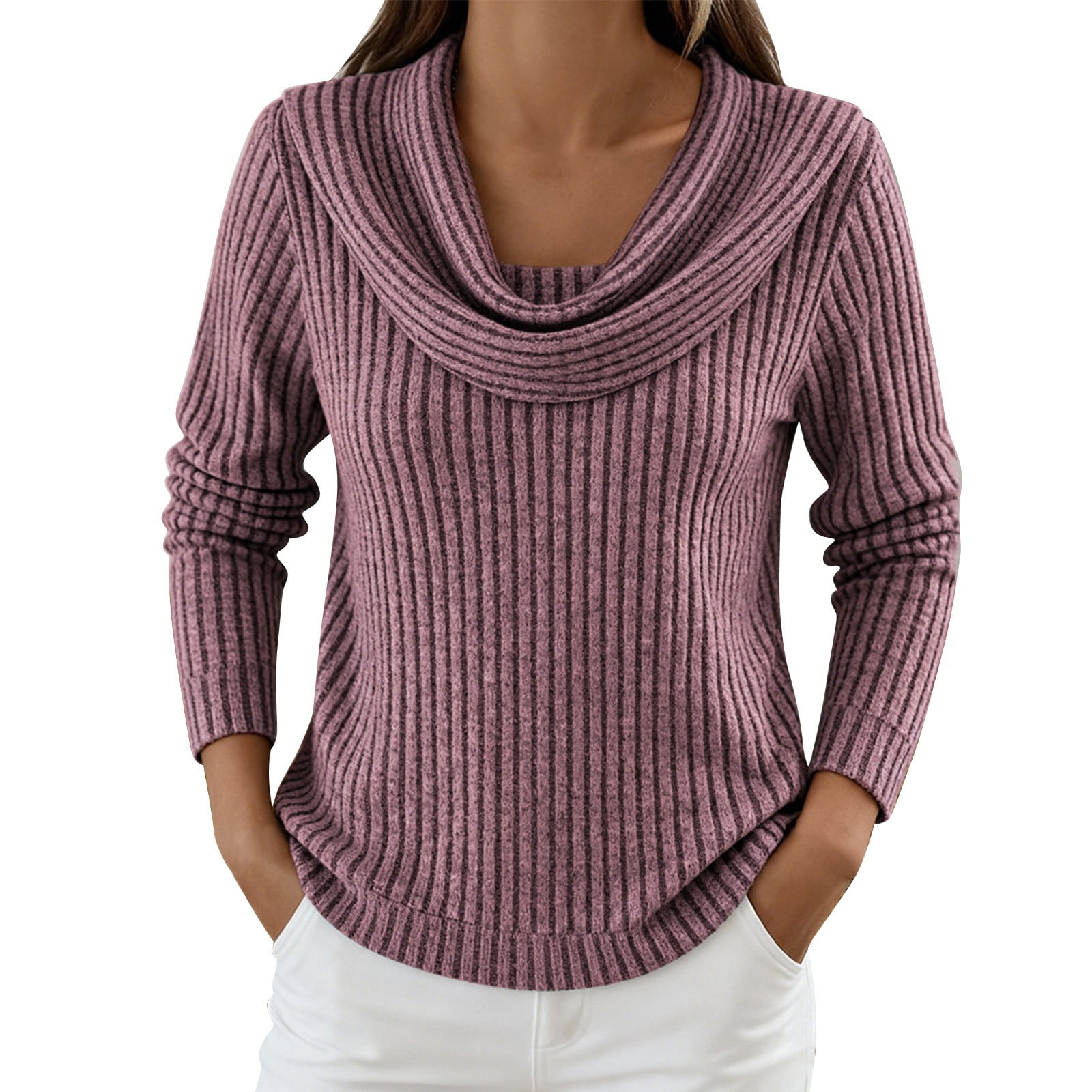 ManxiVoo Comfy Women's Knit Top Striped Long Sleeve Loose Fit Tunic ...