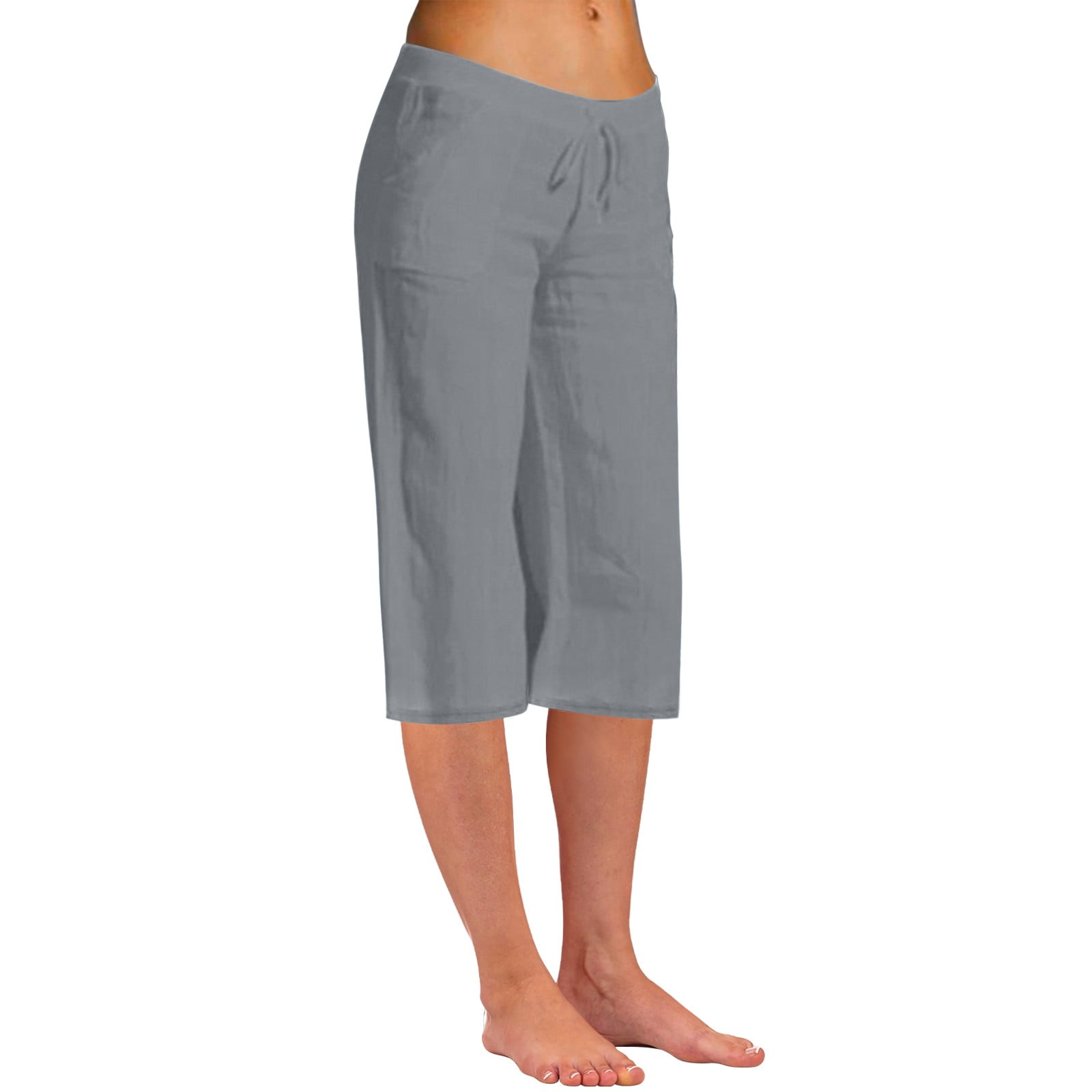 ManxiVoo Cropped Cotton Pants for Women High Waist Tie Waist Slim Fit ...