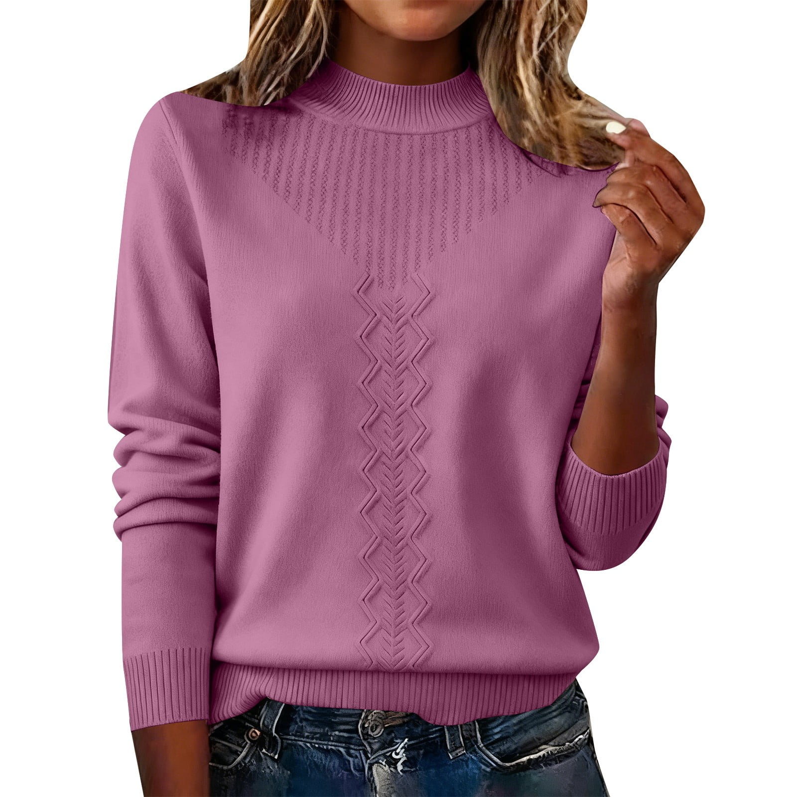 ManxiVoo Elegant Stand Collar Knit Sweater For Women Semi High Neck ...