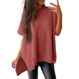 ManxiVoo Short Sleeve Crewneck Sweater for Women Lightweight Casual ...