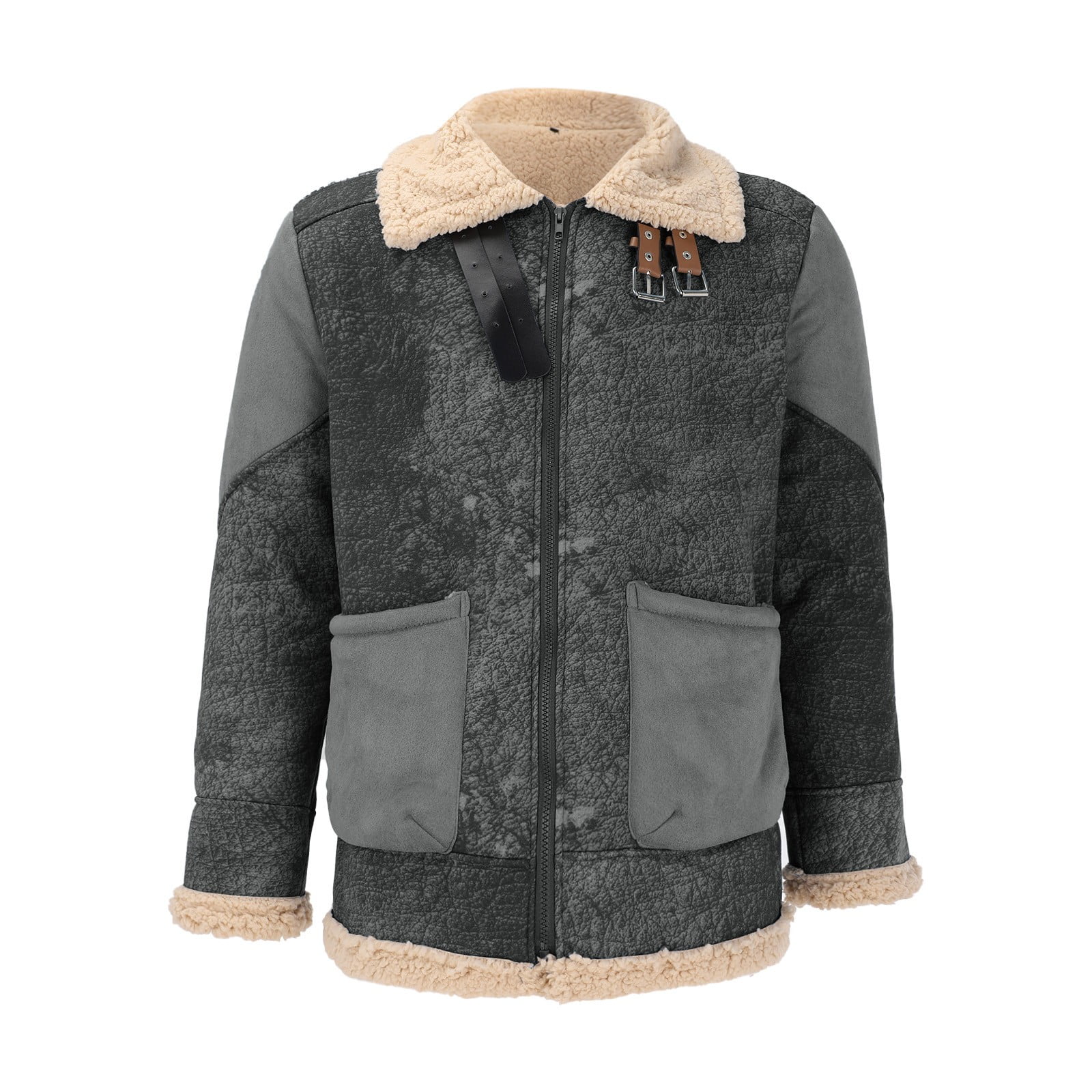 ManxiVoo Winter Coats for Men Leather and Integrated Lamb Men's Jacket with Thickened Suede ...