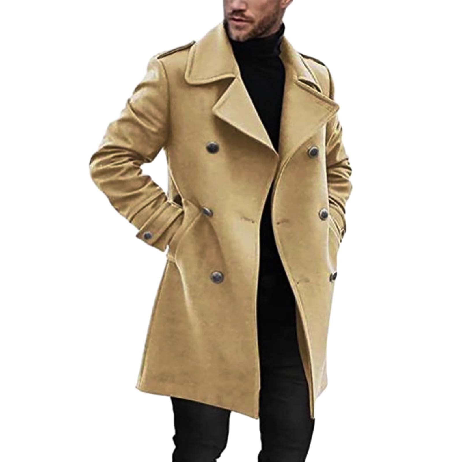 ManxiVoo Winter Coats for Men Winter Warm Solid Pocket Woolen Coat Men ...