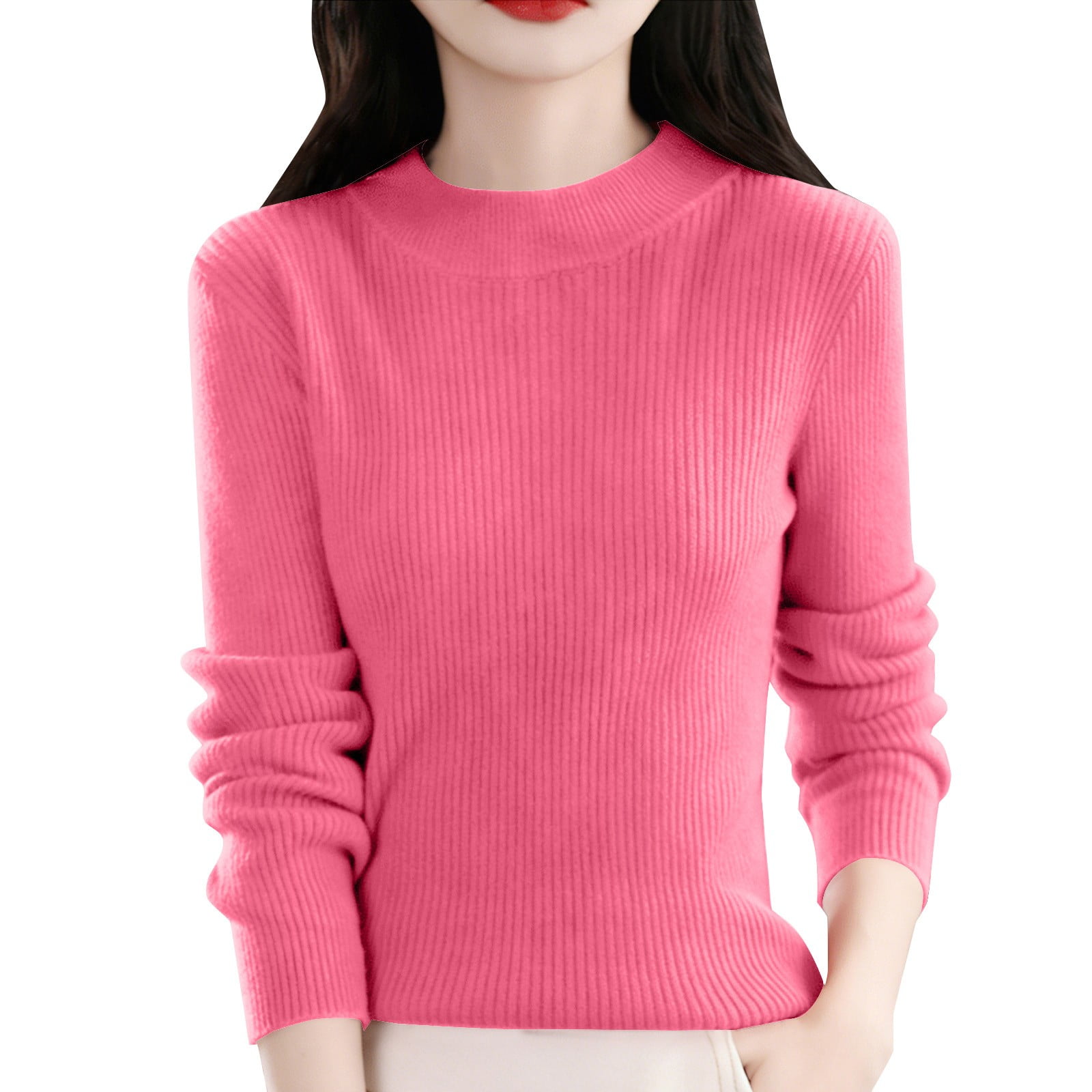 ManxiVoo Women Knit Pullover Semi High Neck Classic Stripe Thick Warm ...