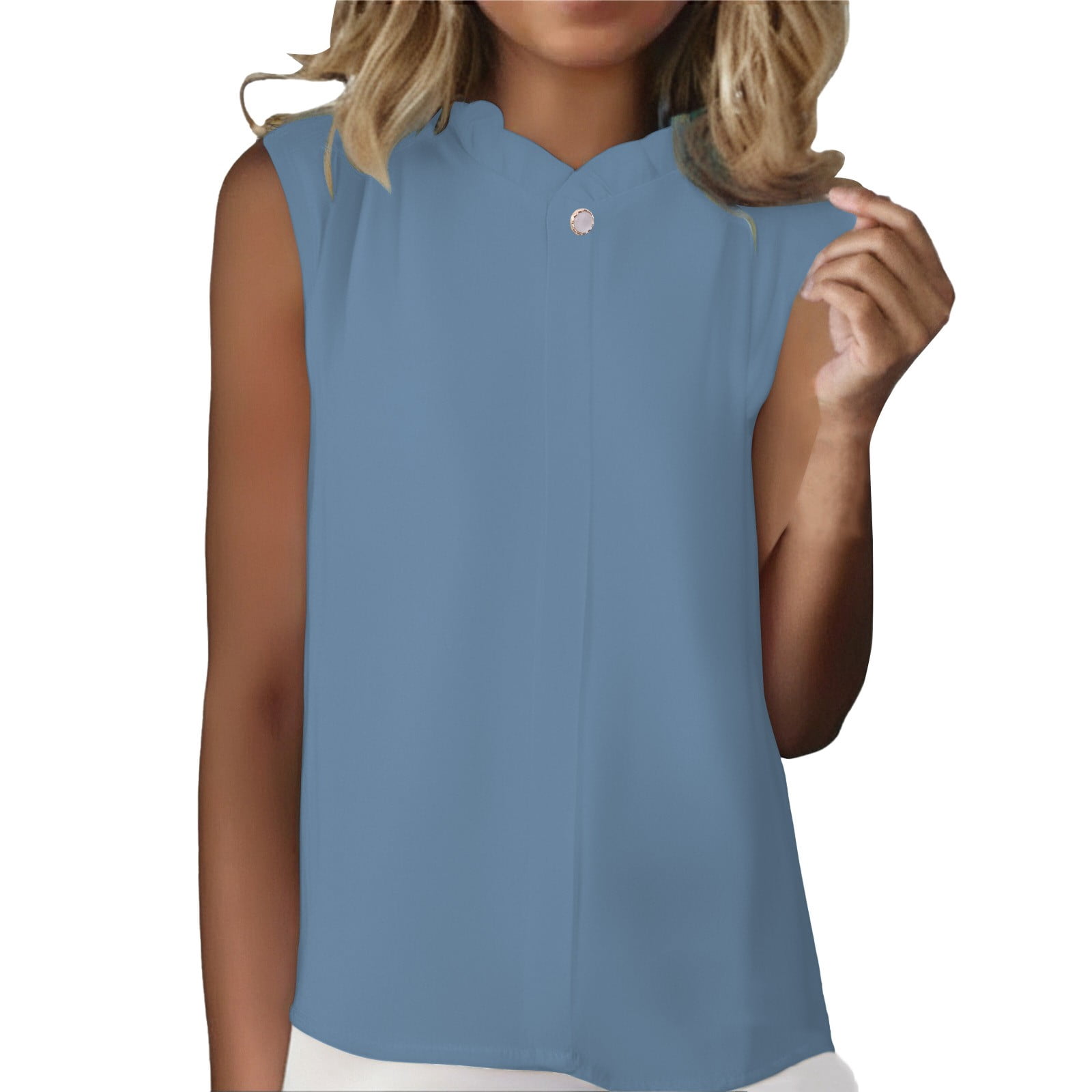 ManxiVoo Women's Collared Sleeveless Shell Top Slimming Silky Blouse ...