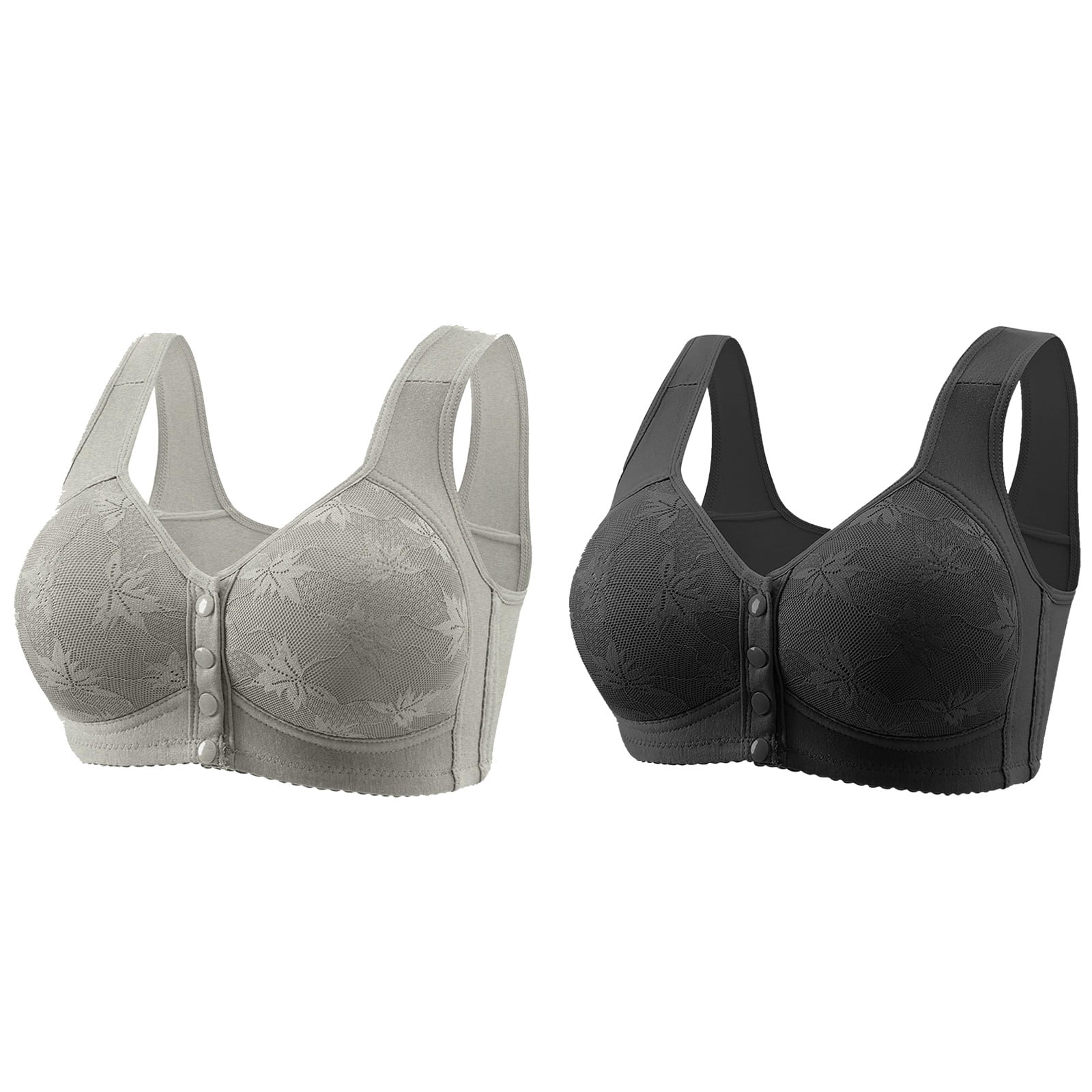 ManxiVoo Women's Front Closure Wireless Bras 2 Pack Soft Skin Friendly ...