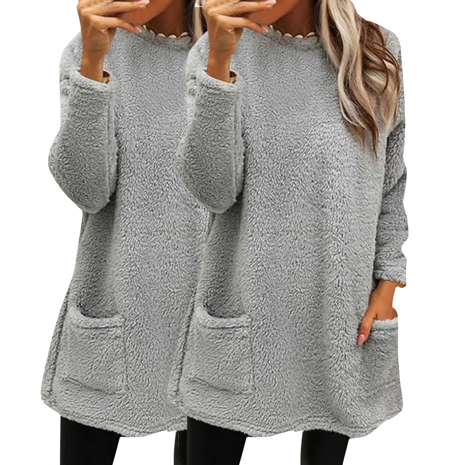ManxiVoo Women's Long Sleeve Pullover Two Piece Set Winter Cozy Double ...