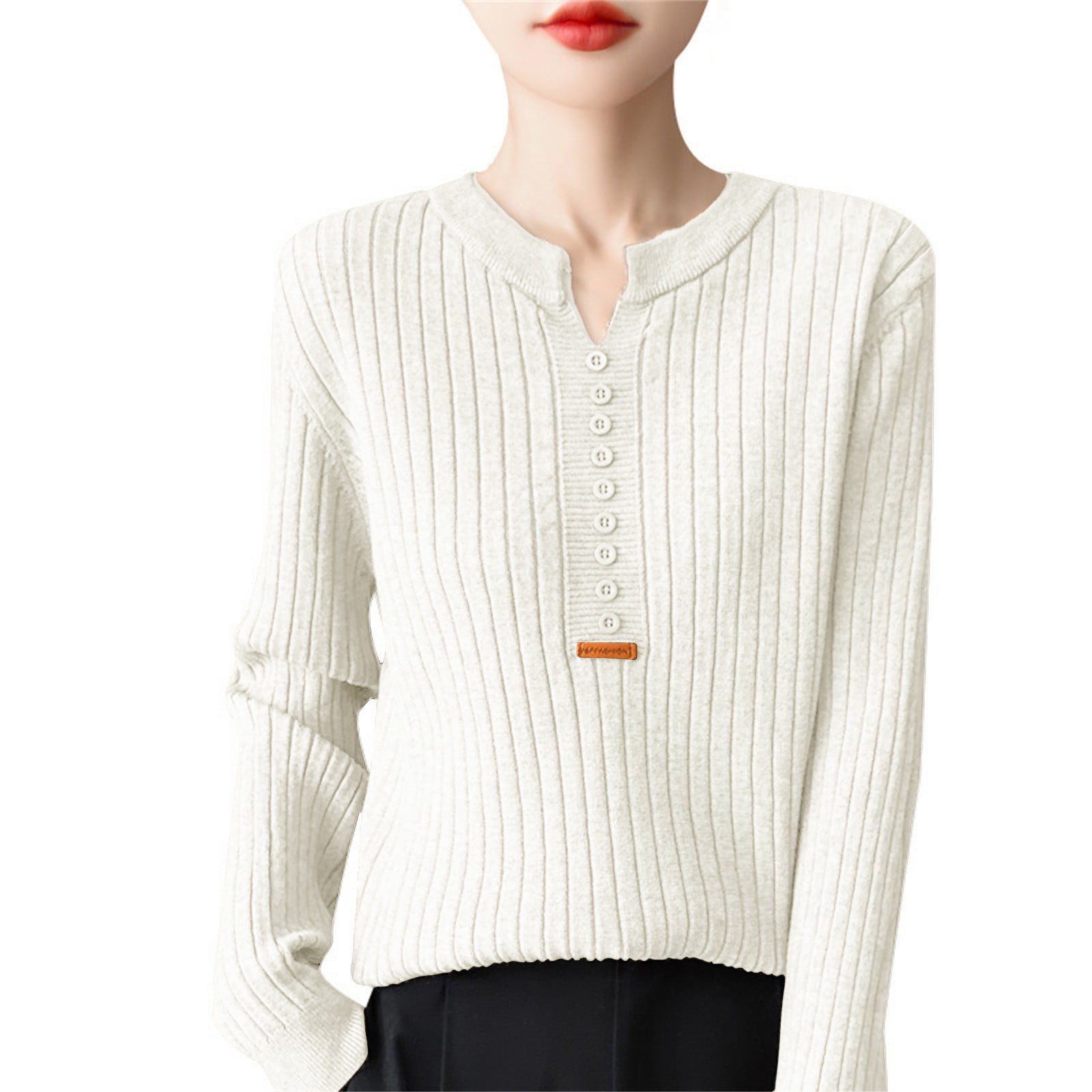 ManxiVoo Women's Ribbed Knit Pullover Sweater with Button Detail Long ...