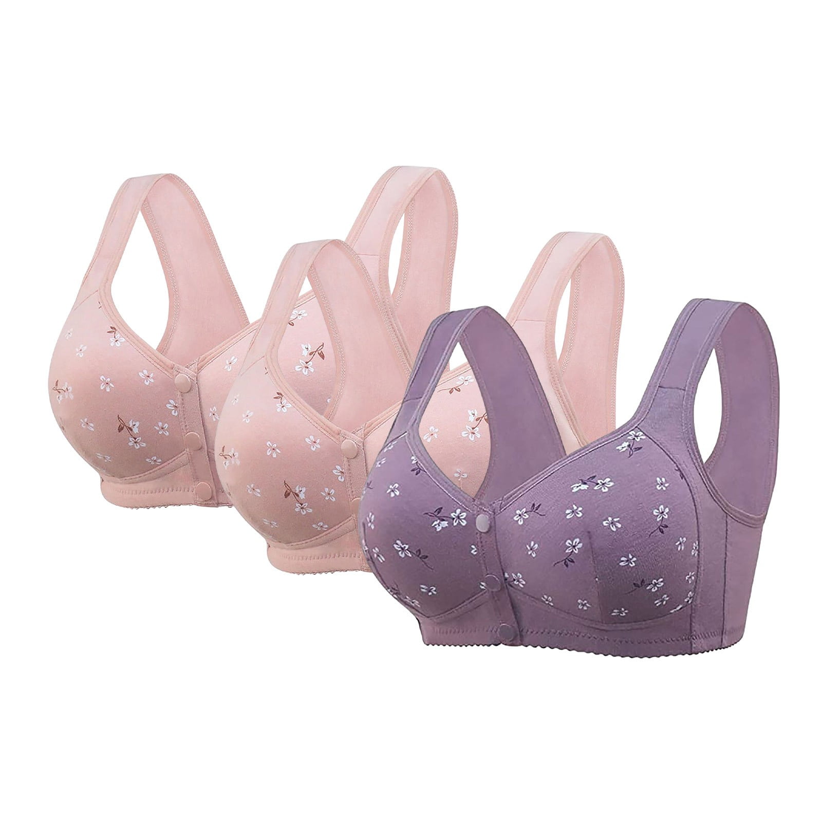 ManxiVoo Womens 3 Piece Summer Bras Set Front Closure Wireless Comfort ...