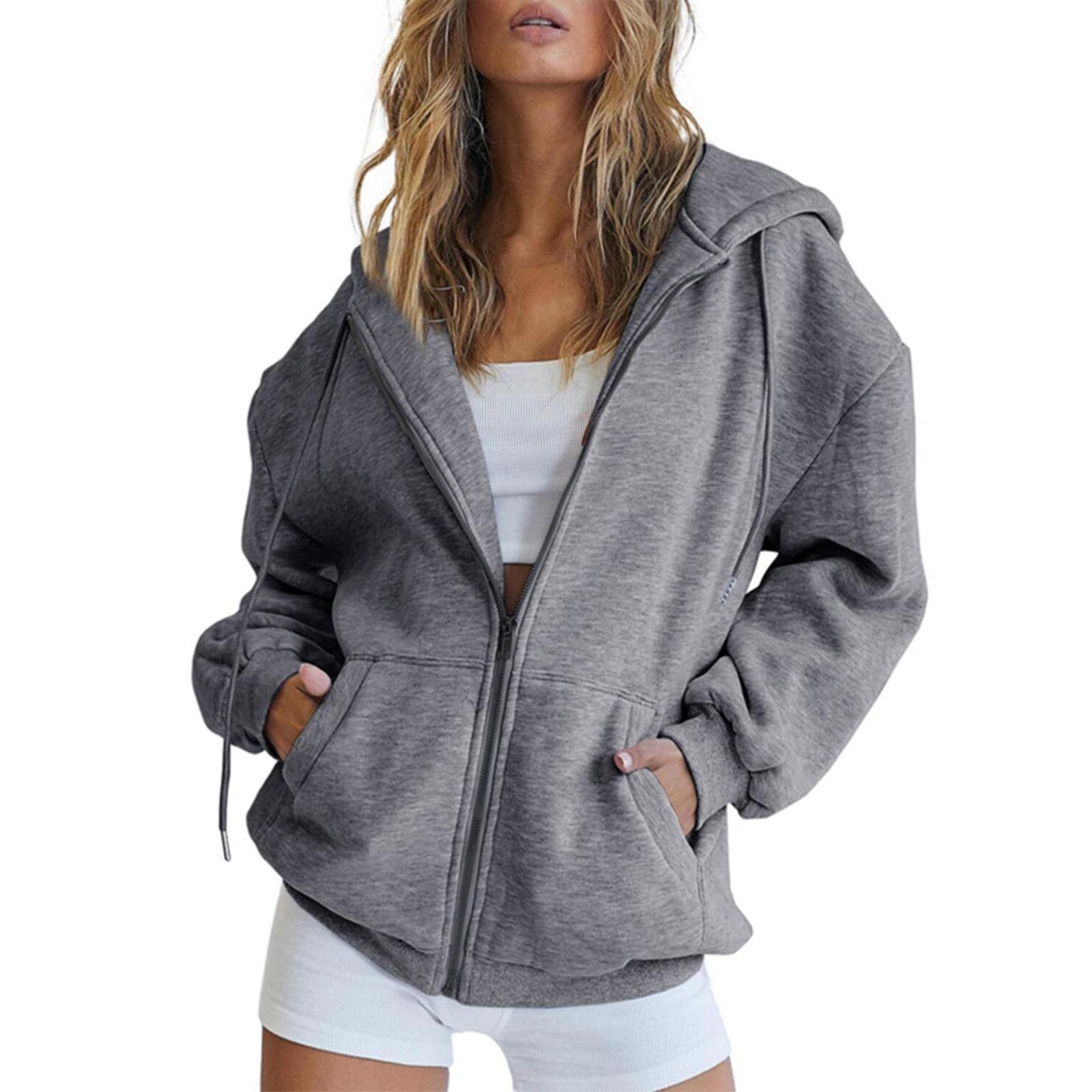 ManxiVoo Zip Up Hoodie Women, Women's Fall Jacket Oversized Pocket ...