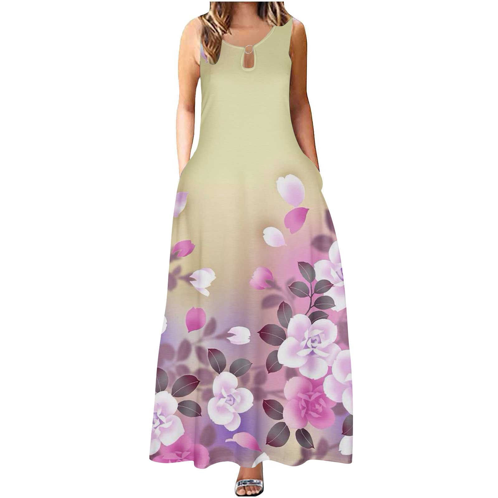 Manxivoo Boho Summer Dress Women Summer Sleeveless Floral Print Crew ...