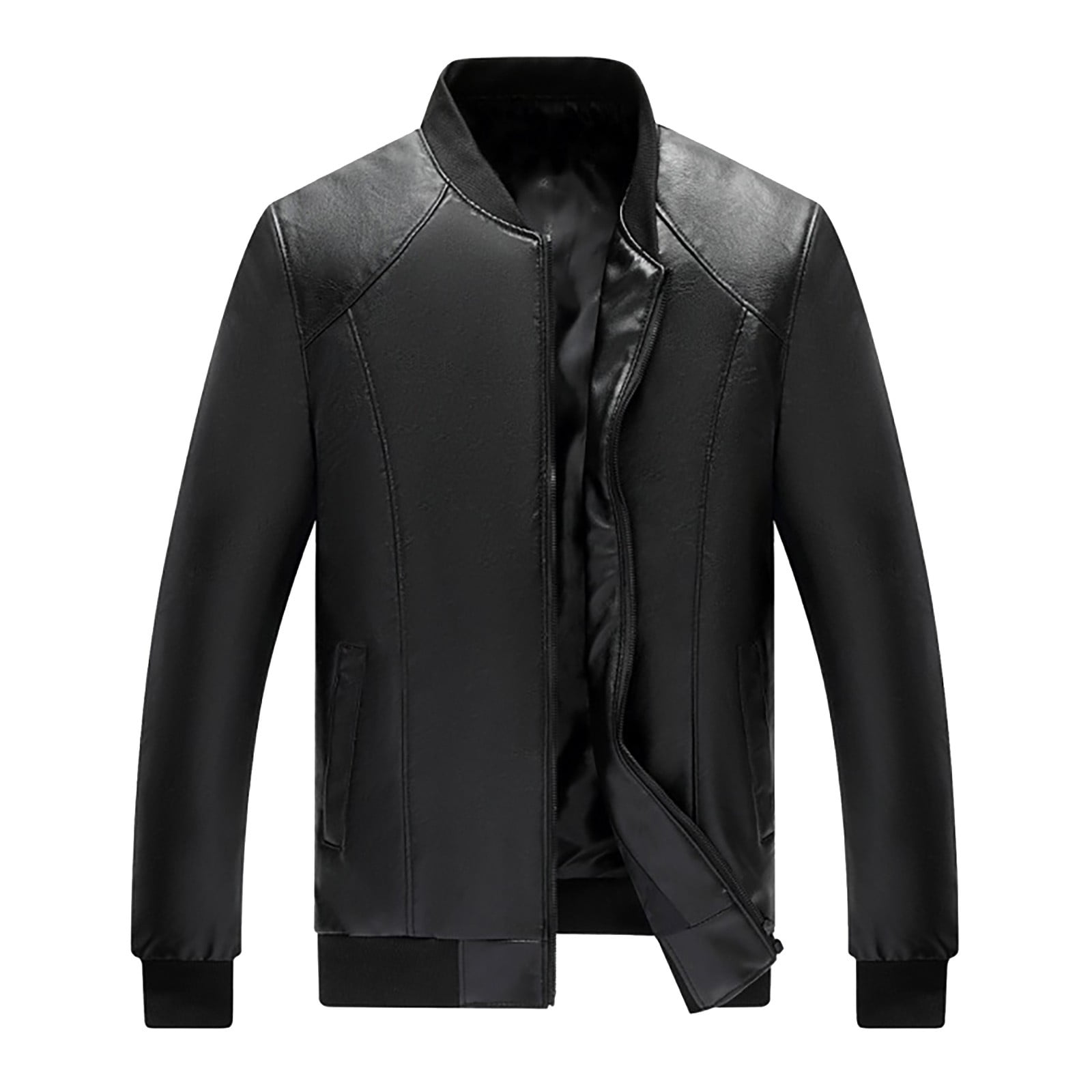Manxivoo Leather Jacket Men, Men's Spring and Autumn Leisure Long ...