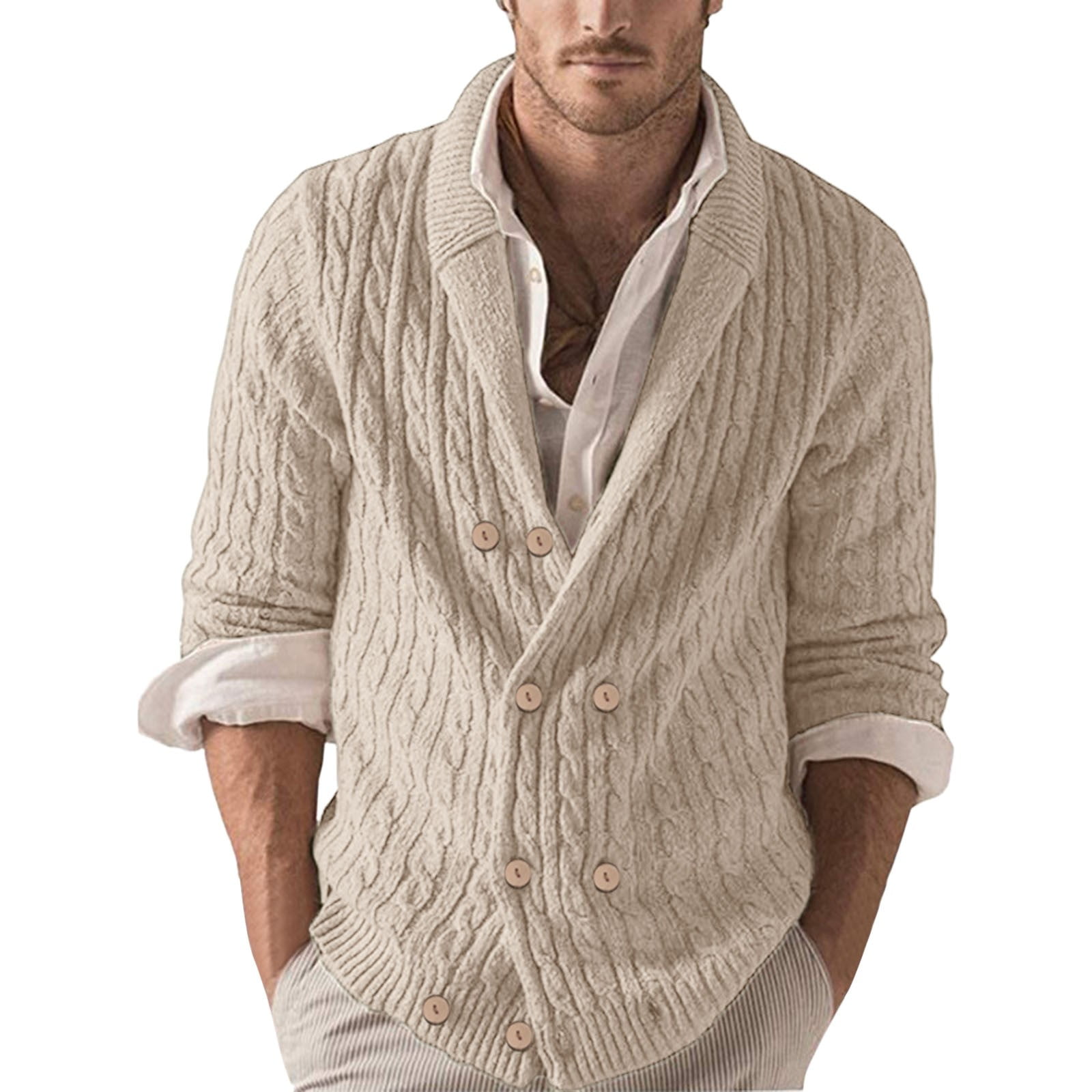 Manxivoo Long Cardigan Mens Fashion Solid Lapel Cardigan Sweater ...
