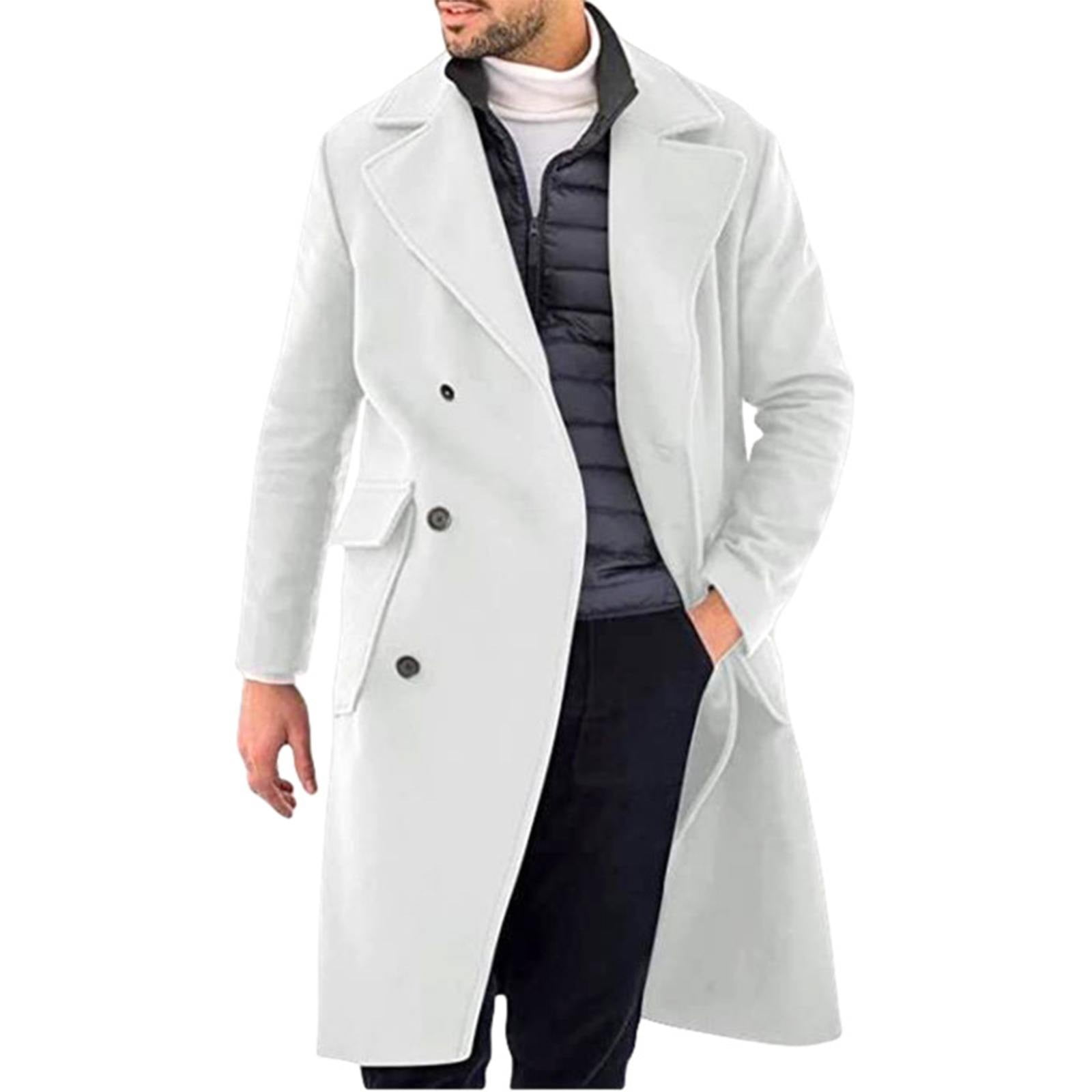 Manxivoo Mens Trench Coat Winter Warm Solid Pocket Woolen Coat Men's ...