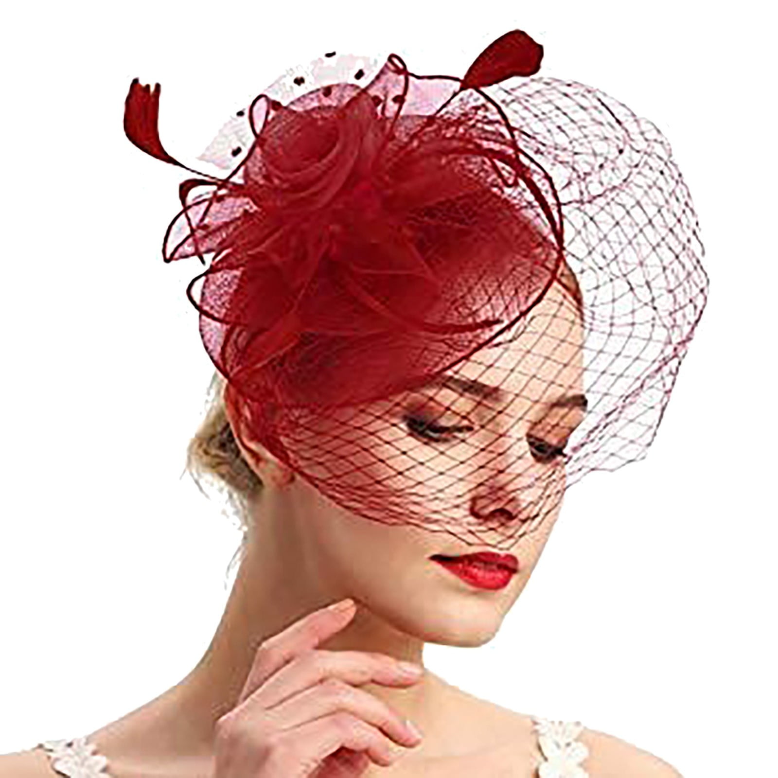 Manxivoo Red Headband Hats for Women Fascinators Womens Pillbox Flower ...