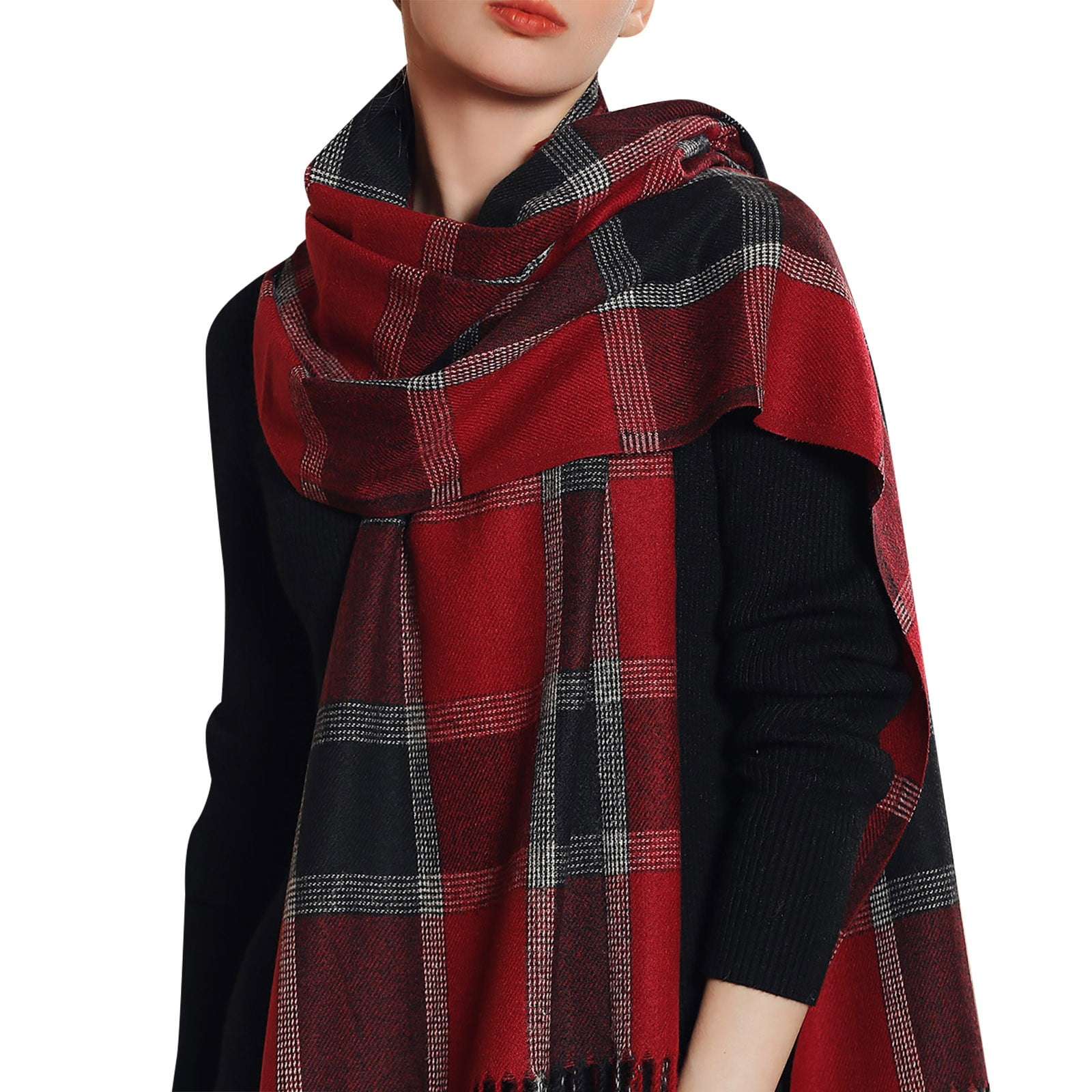 Manxivoo Red Scarf Women's Autumn and Winter Colorful Plaid Shawl ...