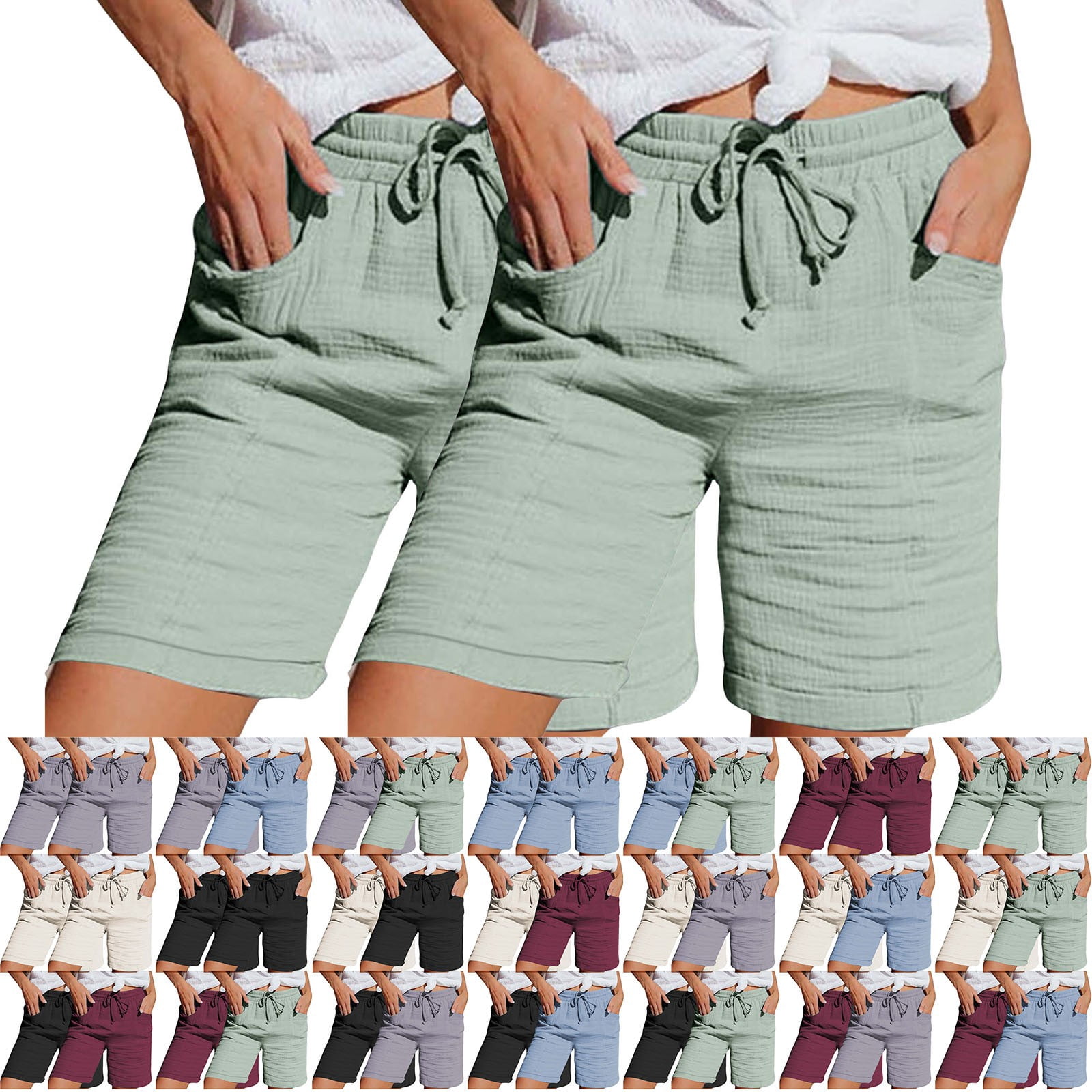 Manxivoo Women's Casual Cotton Linen Elastic Waist Sports Five Point ...