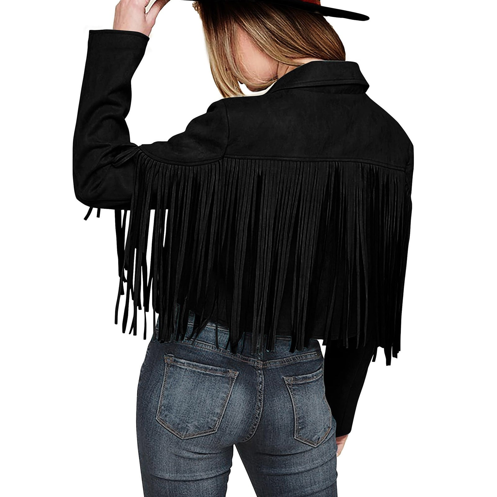 Manxivoo Womens Jacket Ladies Fashion Solid Color Fringe Faux Suede ...