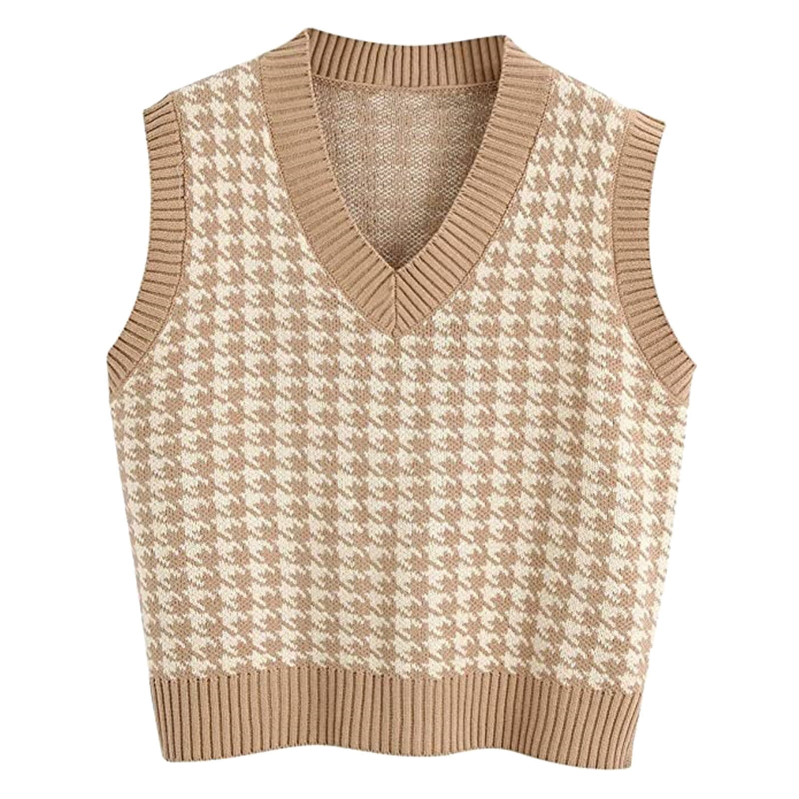 Manxivoo Womens Sweater Vest Women Casual Print Sleeveless V Neck ...