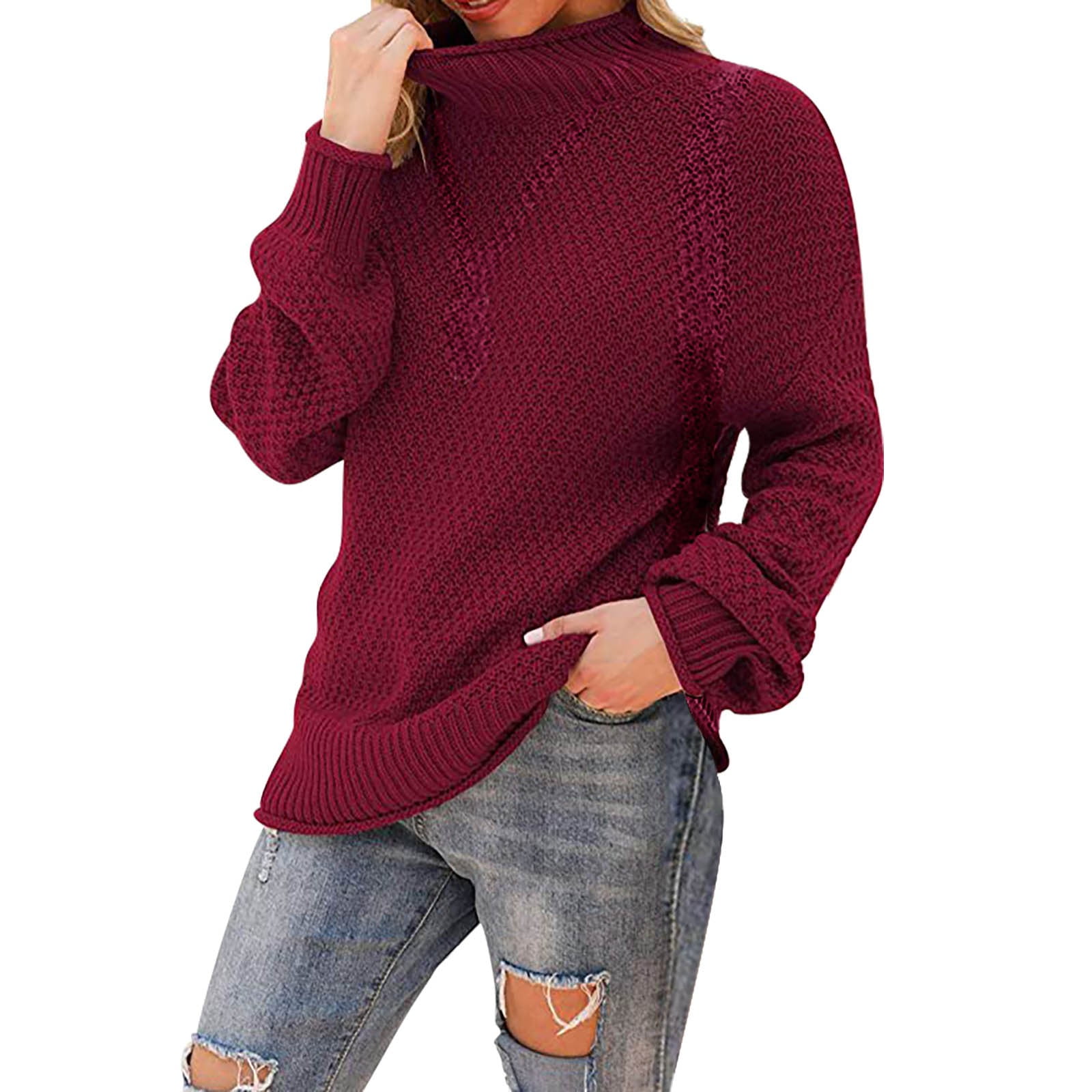 Manxivoo Womens Sweaters Women's High Neck Large Sweater Batwing Long ...