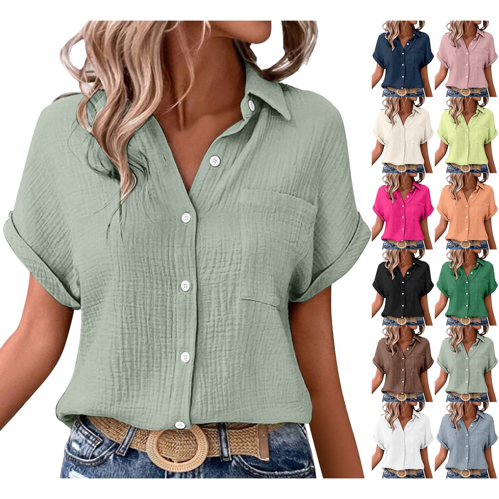 Manxivoo Wrinkled Double Layer Batwing Sleeve Pocket Shirt Women Casual ...