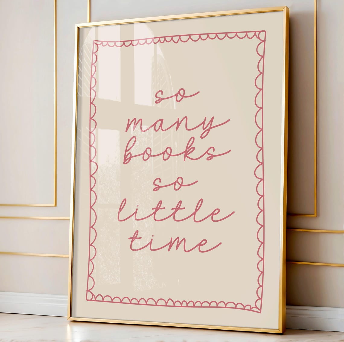 So Many Books So Little Time Art Poster, Pink Hand Drawn Home Poster ...