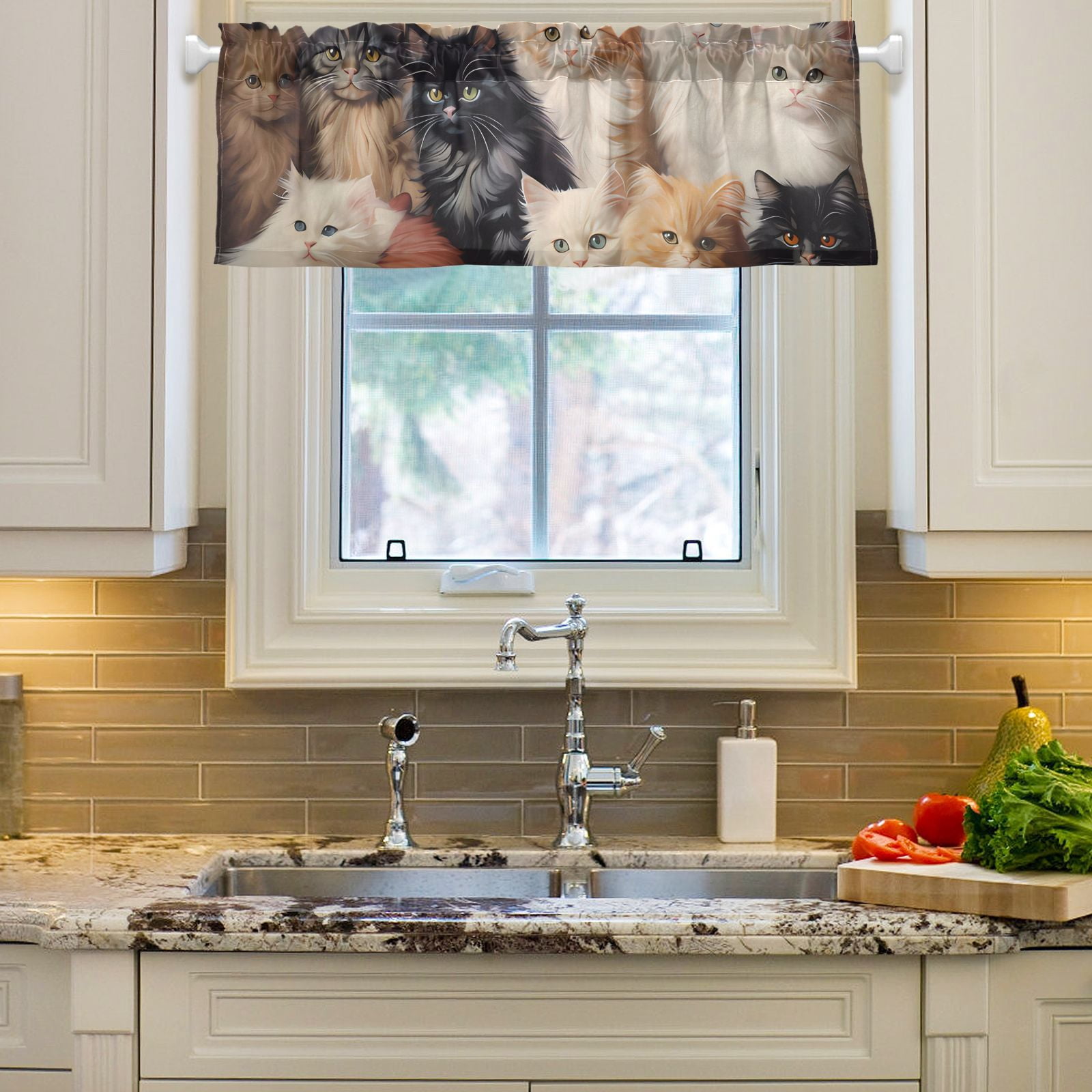 Many Cats Curtain Valances Farmhouse Design Window Treatment Decor ...