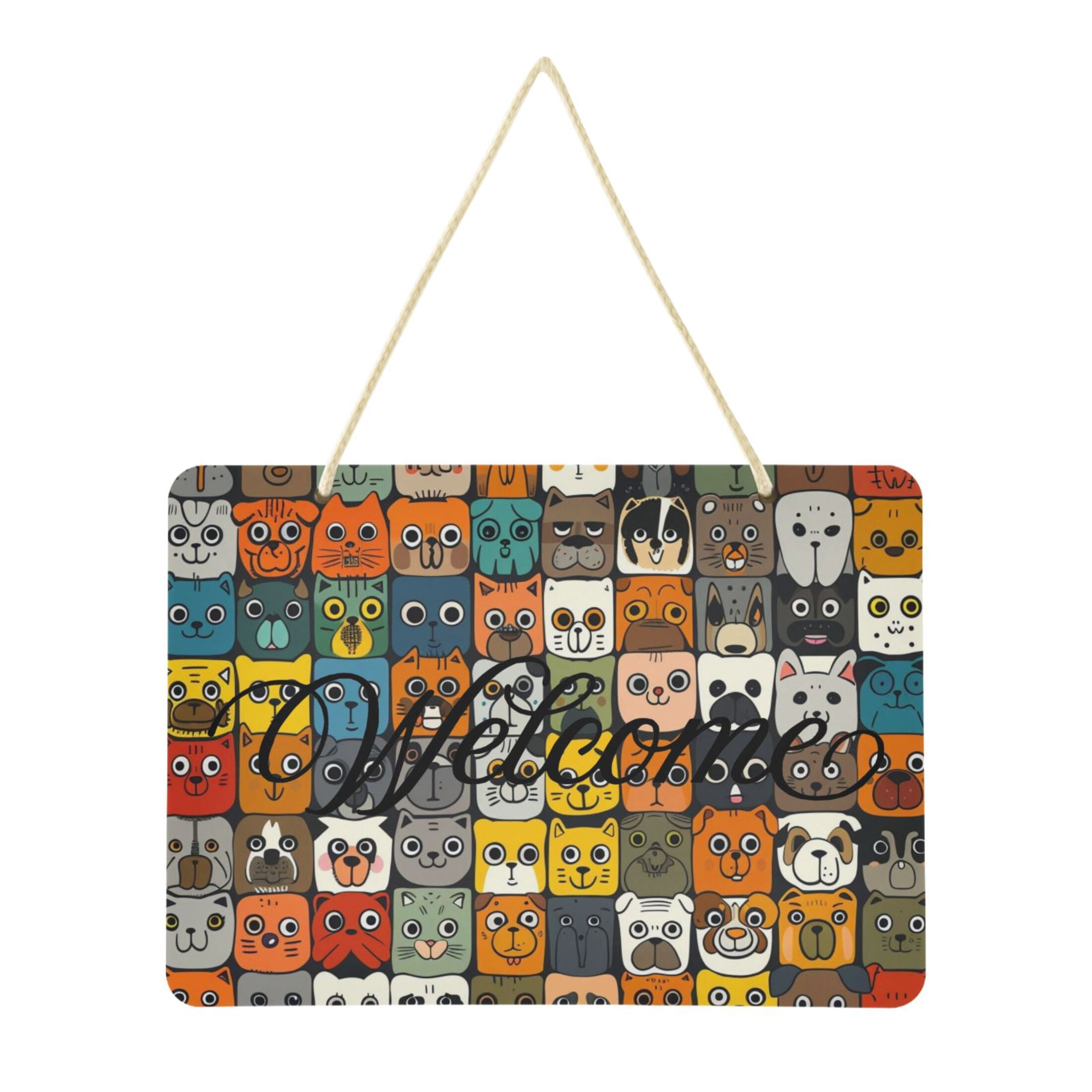 Many Cats Face Welcome Sign Front Door PVC 14x10 inch Hanger Hello Sign ...