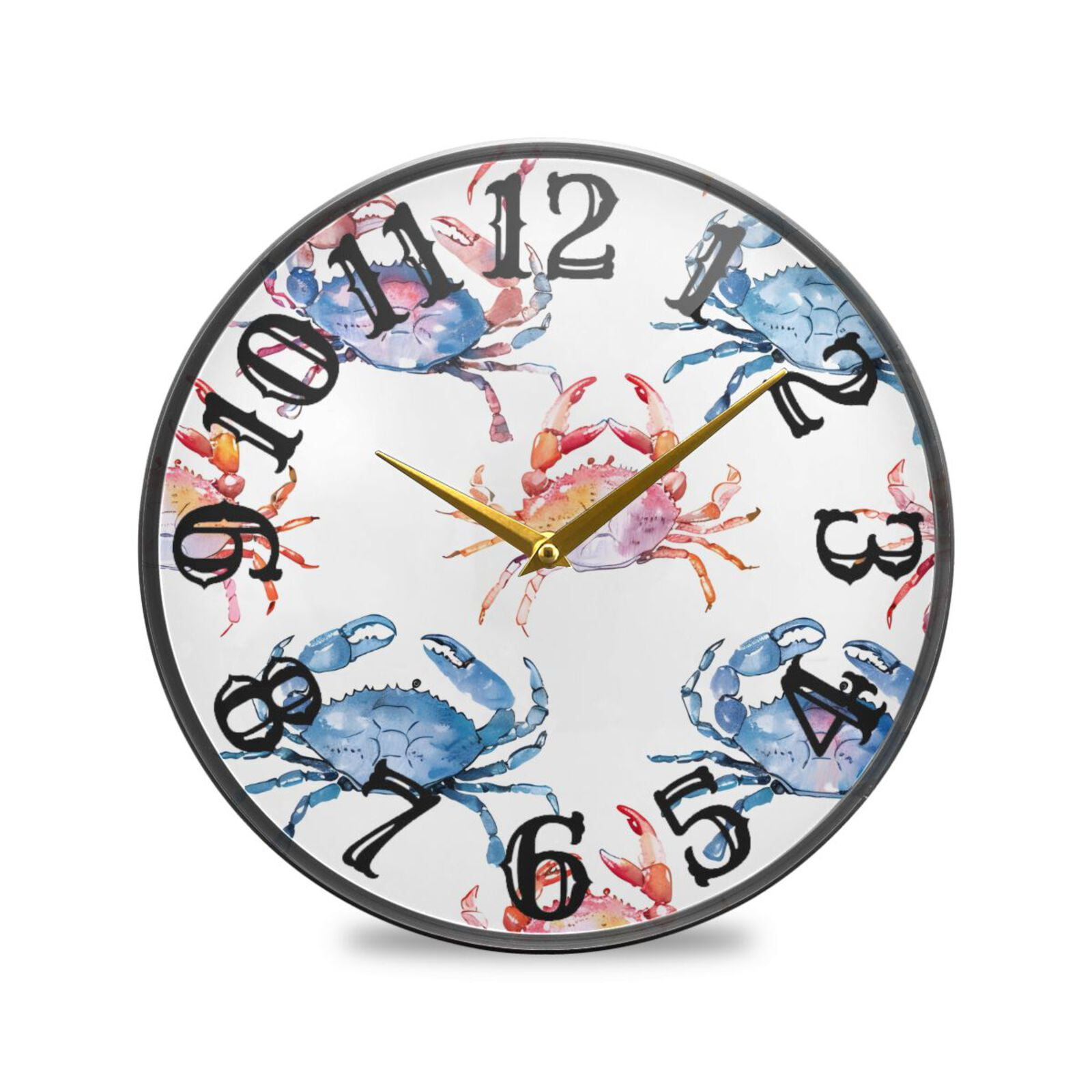 Many Crabs Wall Clock 10 Inch Silent Non Ticking Battery Operated Easy ...