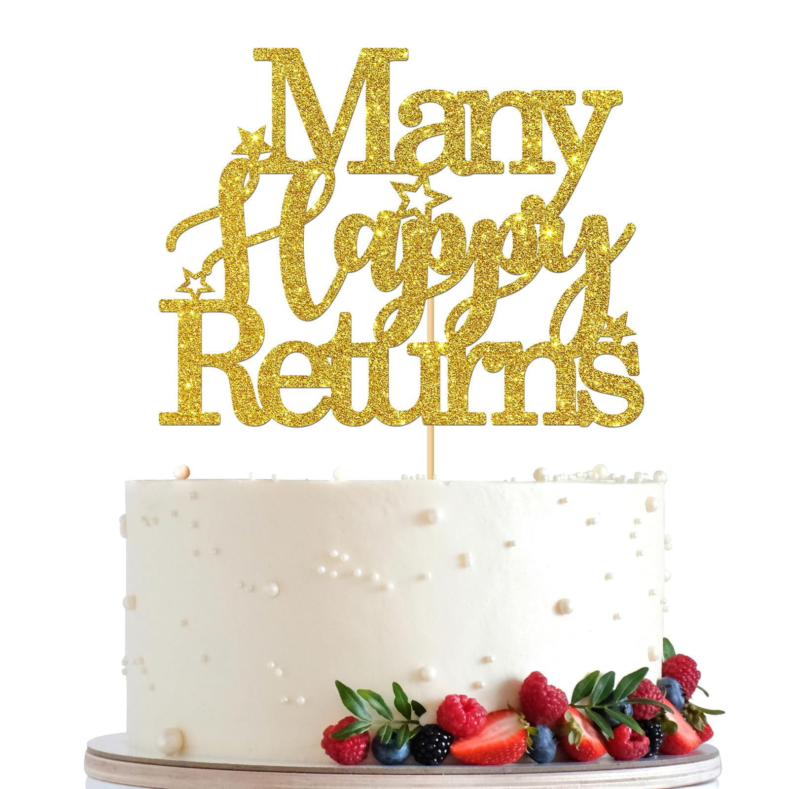 Many Happy ReturnsTRDN Cake Topper, Happy Birthday Cake Topper - Gold ...
