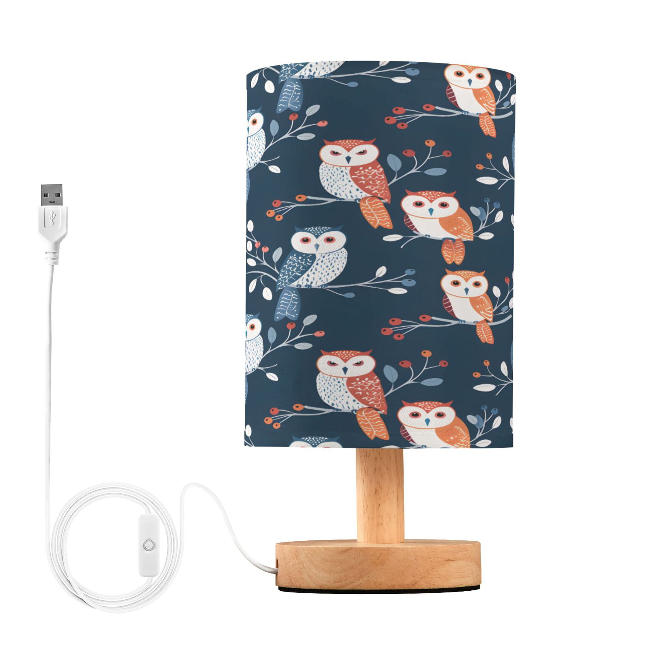 Many Owls on Branch Bedside Table Lamp Desk Warm Lights with USB ...