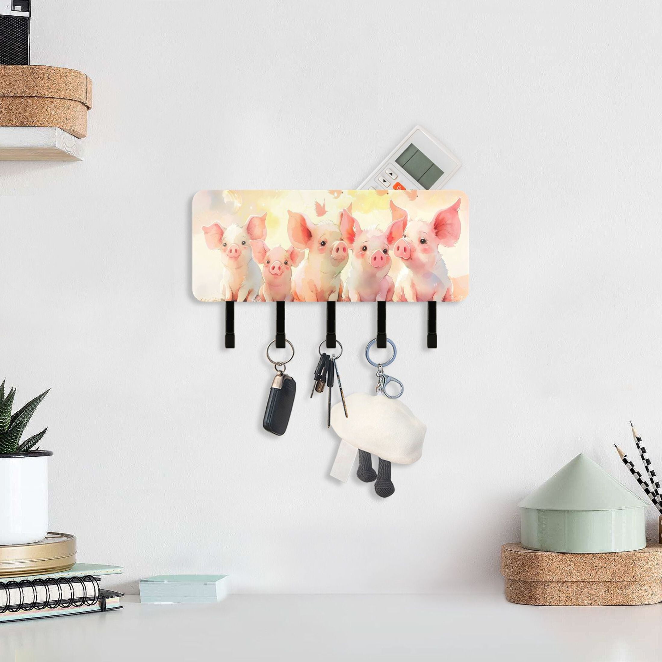 Many Pigs Key Holder for Wall Mail Holder Organizer with 5 Key Hooks ...