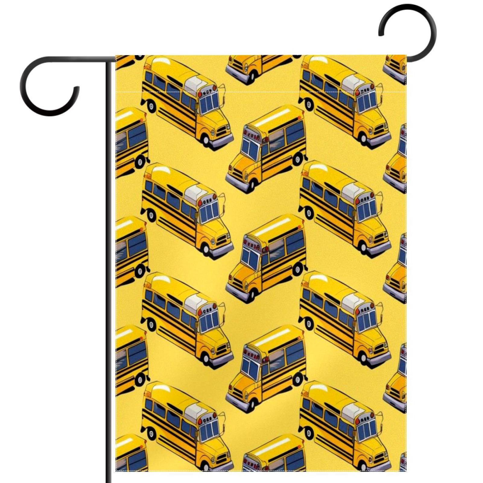 Many School Bus Print Art Polyester Garden Flag Banner 12 x 18 inches ...