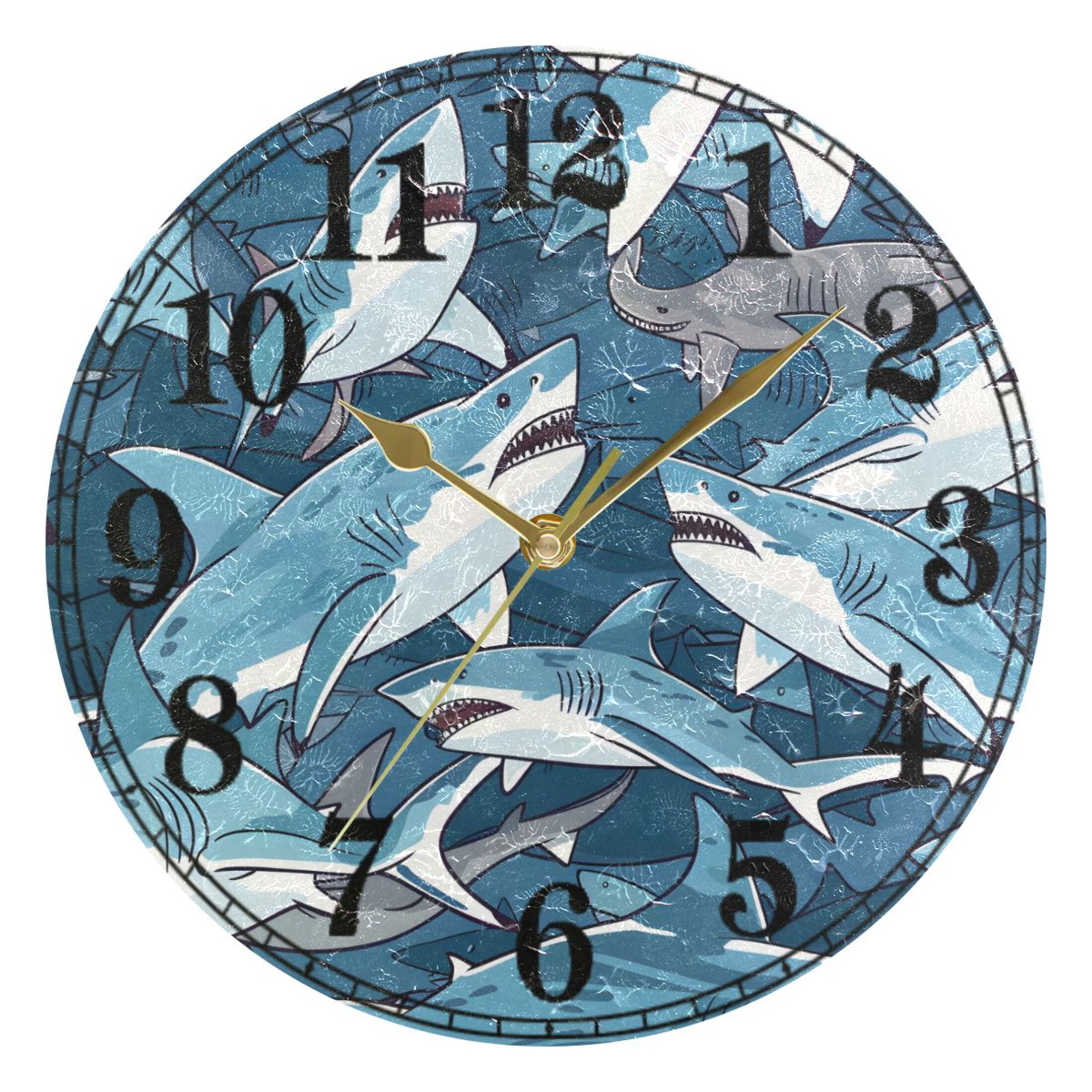 Many Sharks Silent Wall Clock 10" Non-Ticking Battery Clock - Walmart.com