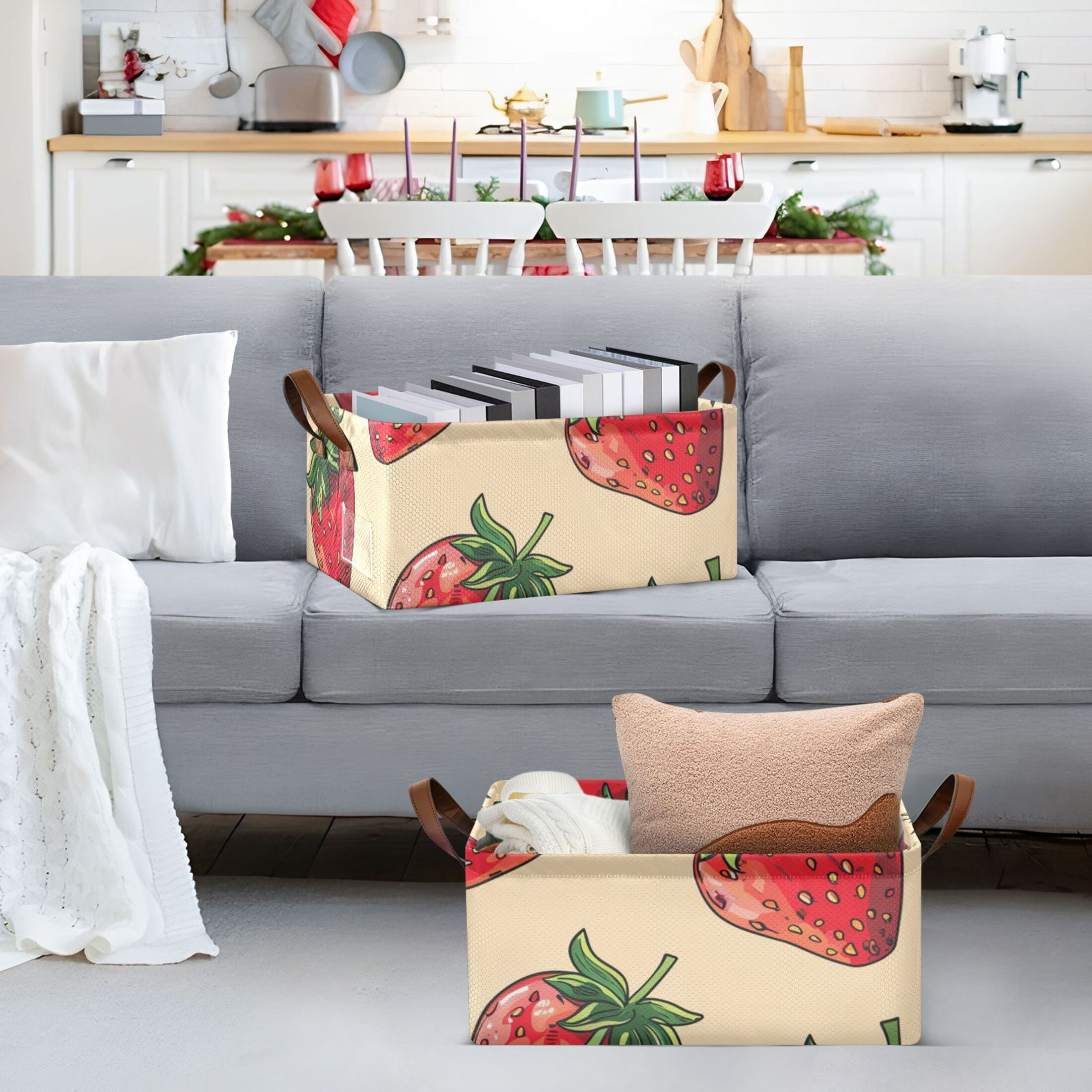 Many Strawberries Storage Bins with Handles Foldable Storage Baskets ...