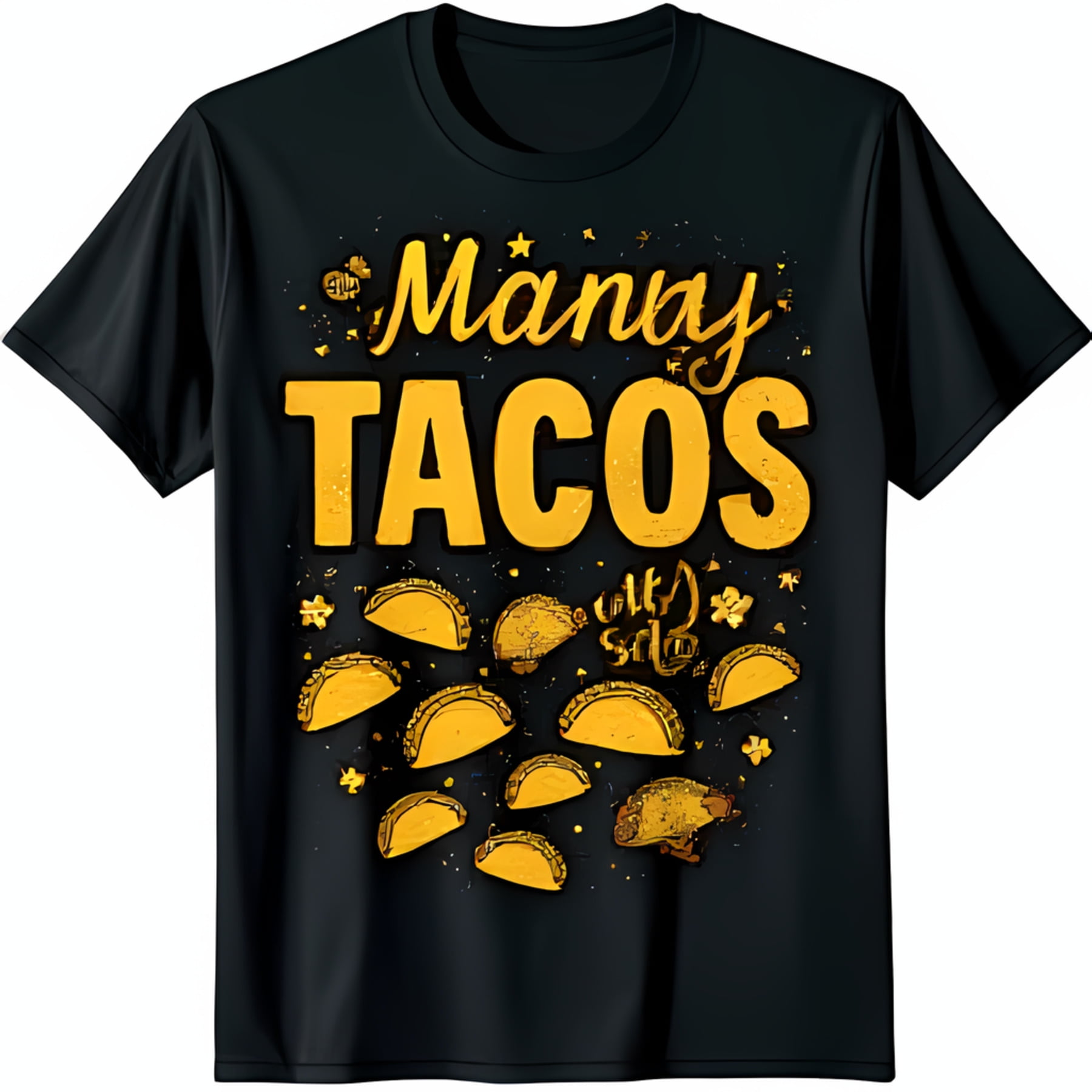 Many Tacos Black T-Shirt with Glittery Cursive Design & Graphics ...