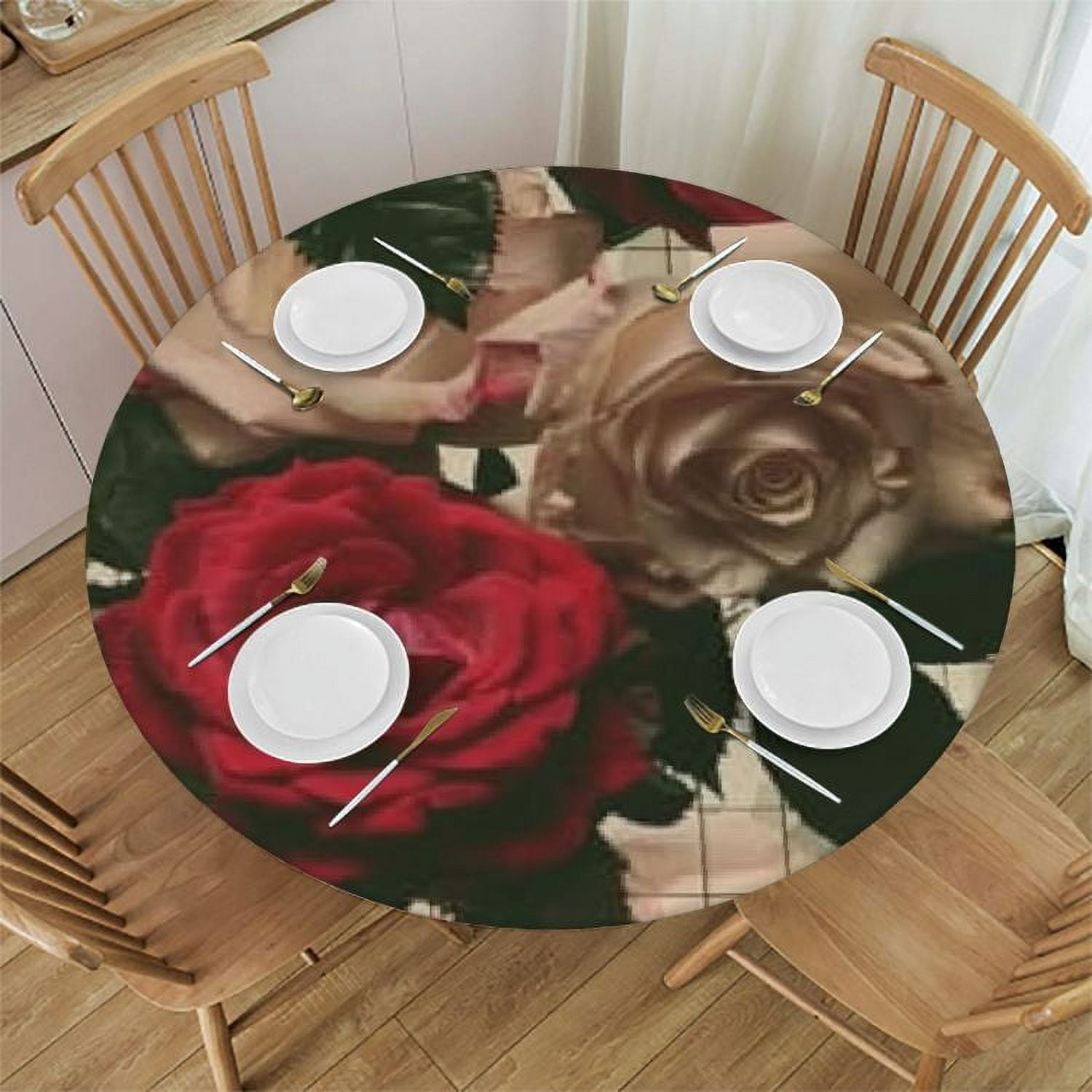 Many red roses Pattern Round decorative tablecloth can be washed and ...