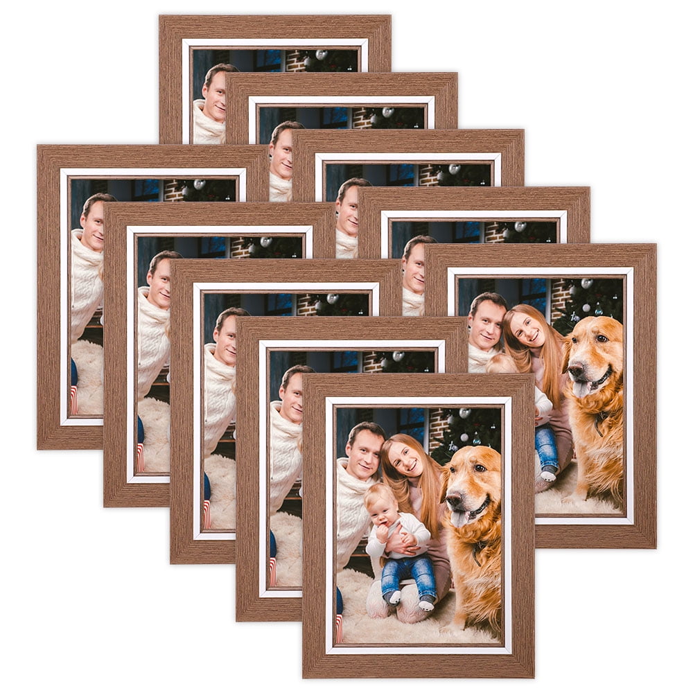 ManyDFYu 10 Pack 4x6 Picture Frames, Brown Photo Frames Set for Wall ...