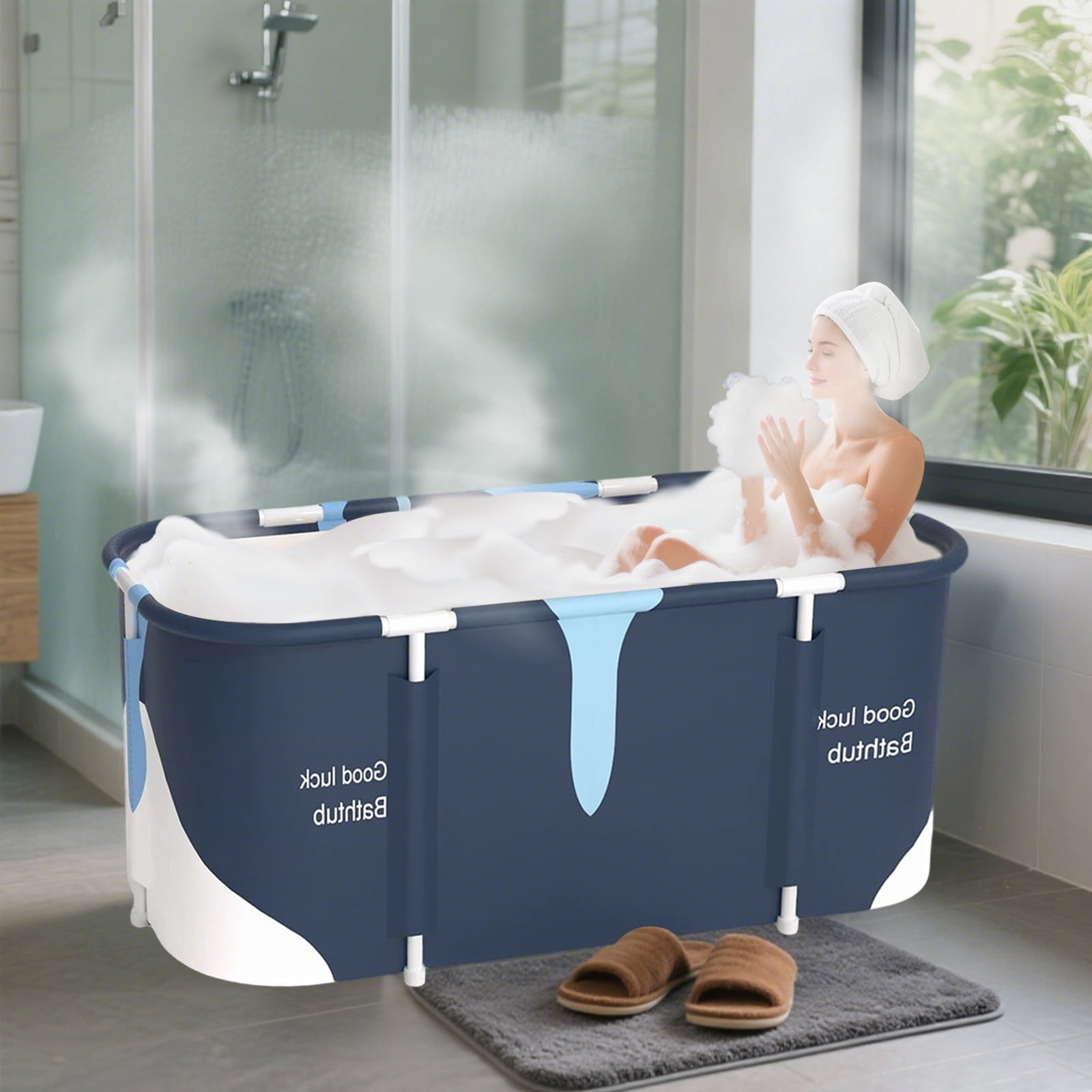 ManyFun 53" Extra Large Portable Foldable Bathtub with Cover for Adult ...