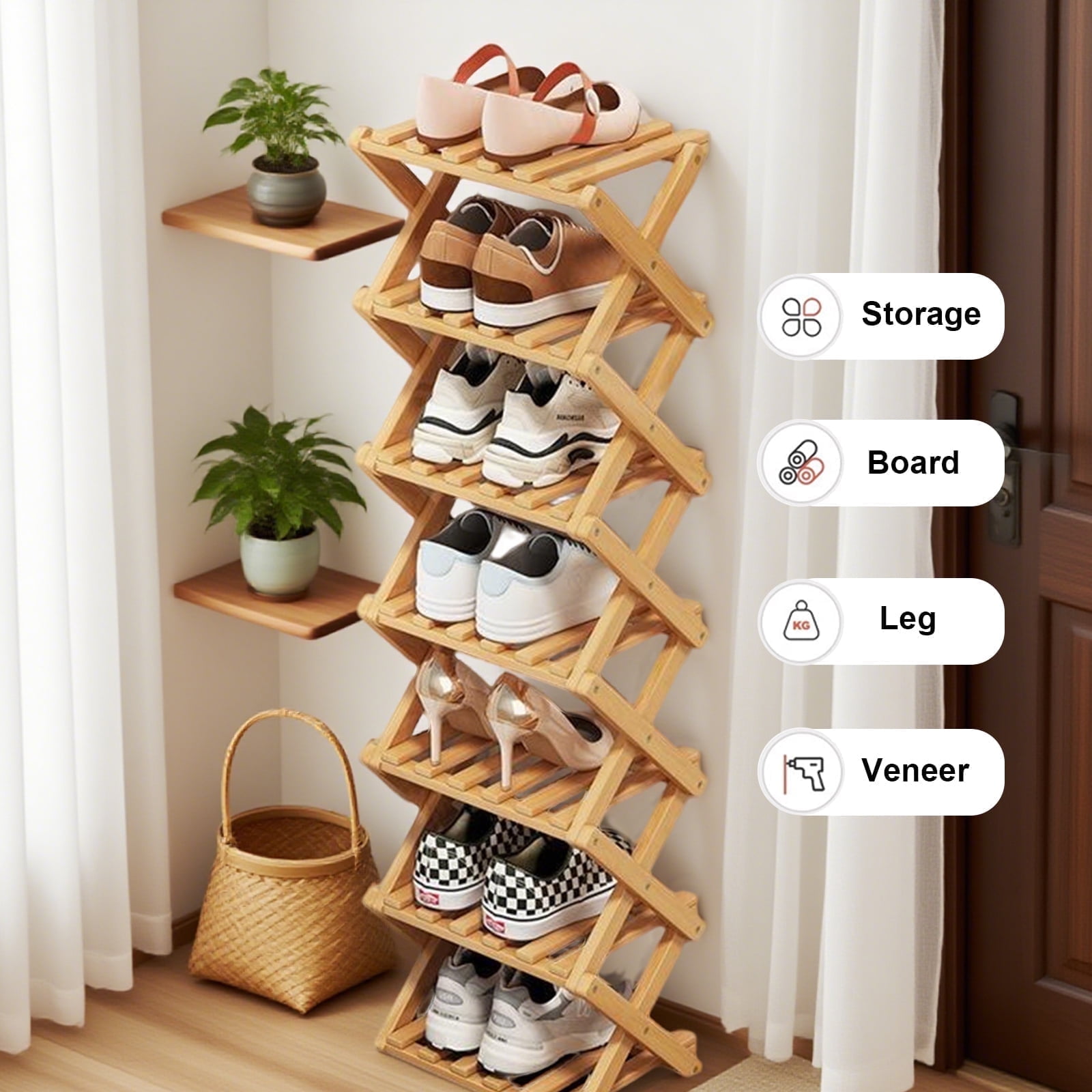 ManyFun 7-Tier Flexible Combination Shoe Rack,Installation-Free Bamboo ...