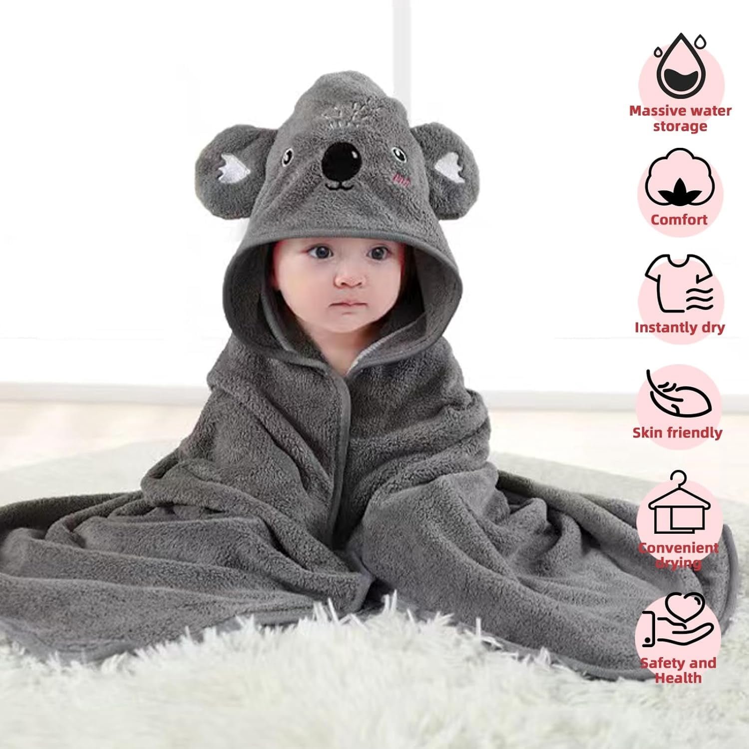 ManyFun Baby Bath Towel Ultra Soft Hooded Towel Highly Absorbent ...